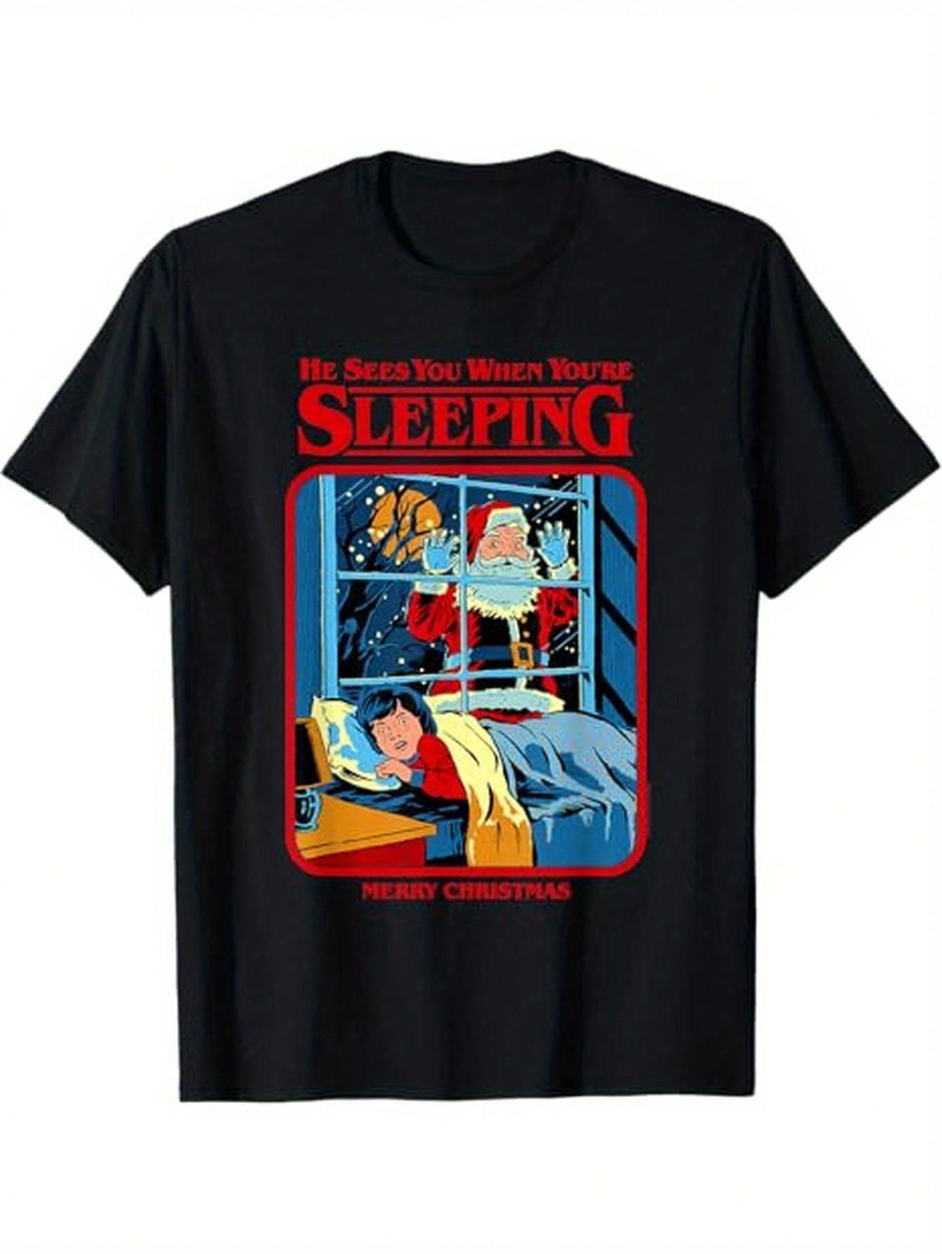 Payeah Steven Rhodes Santa Claus Sees You Retro Dark Humor T-Shirt ...