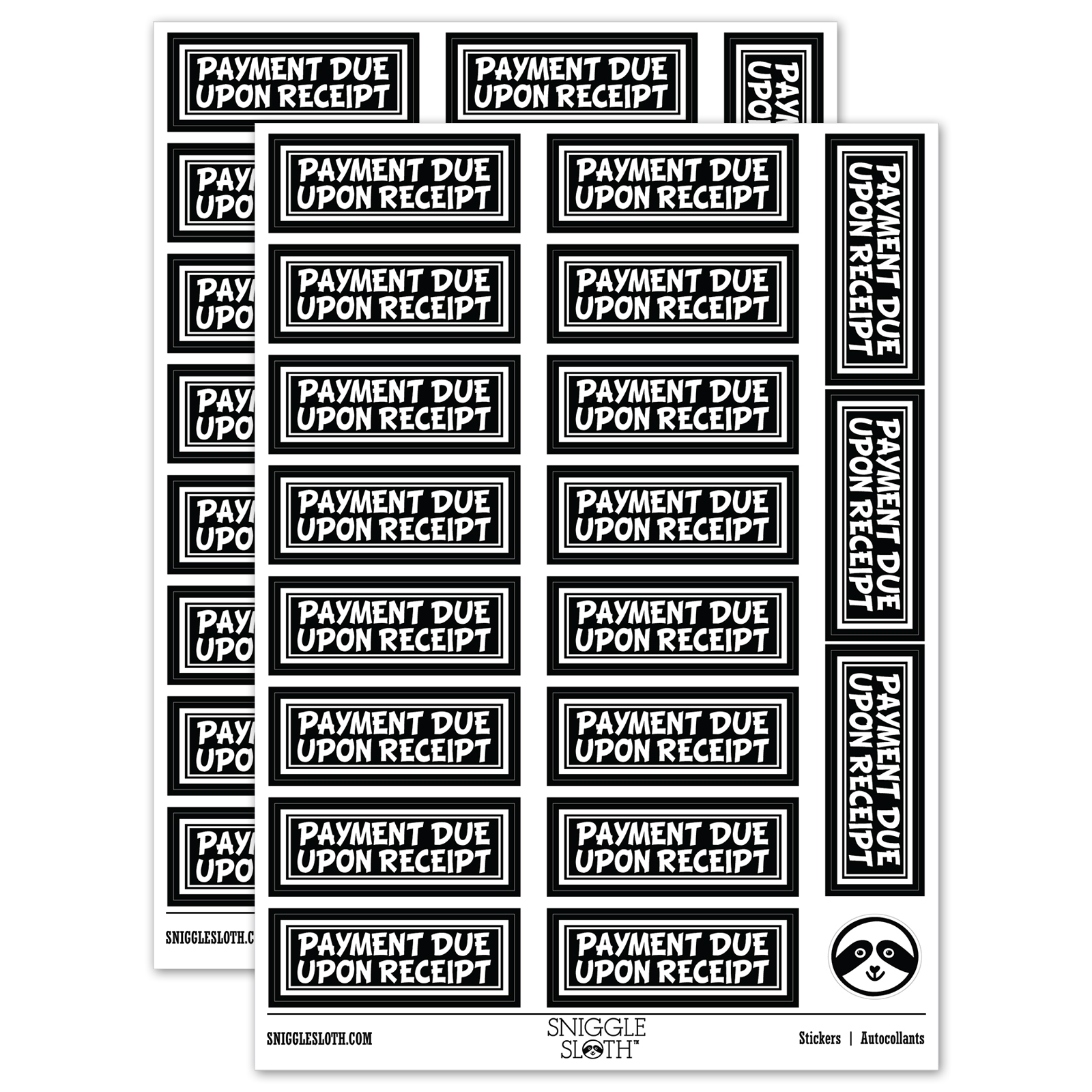 Payment Due Upon Receipt Double Border Sticker Set - Black - Gloss ...