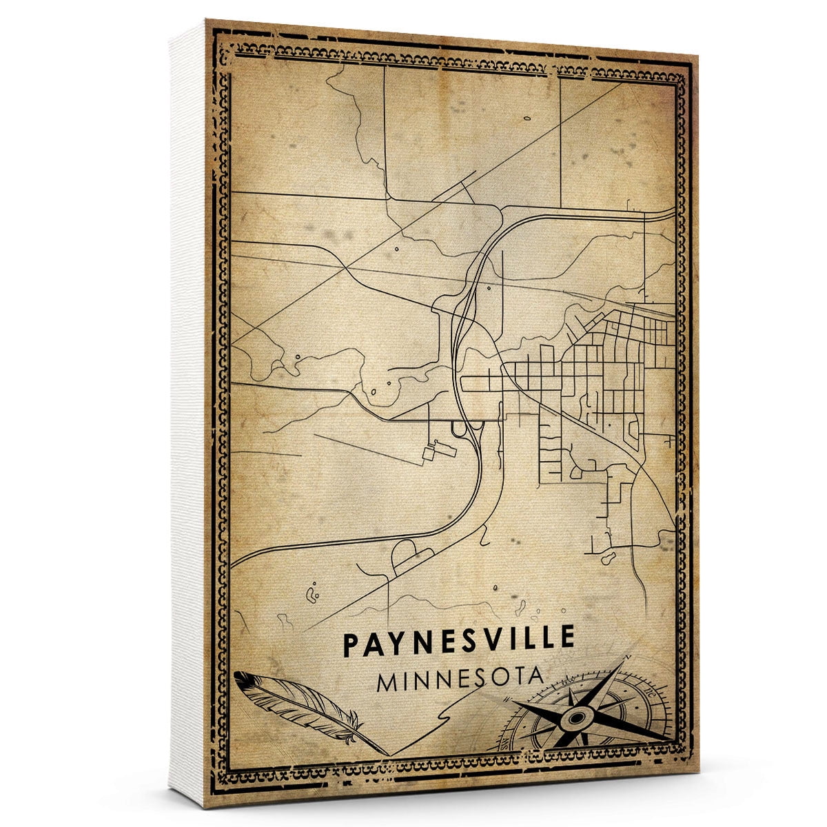 Paynesville Vintage Map Prints Canvas, Minnesota Map Art Canvas, Canvas ...