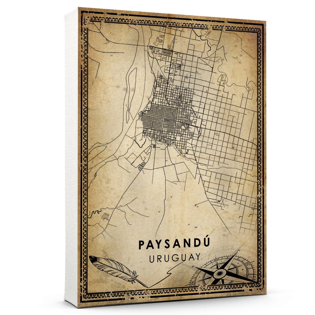 Paysandu Vintage Map Prints Canvas, Uruguay Map Art Canvas, Canvas ...