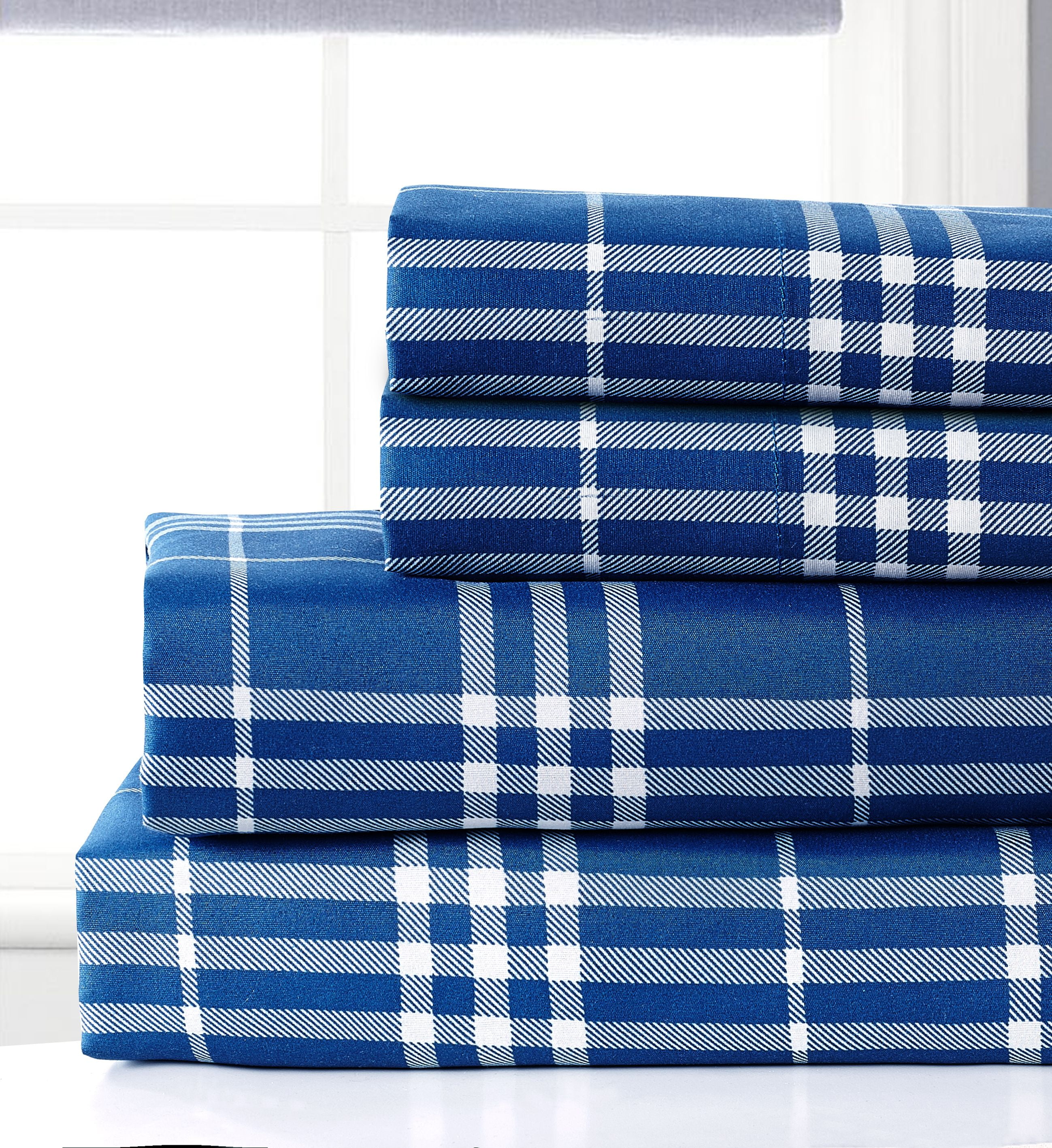 Payton Blue Plaid 3-piece Sheet Set Twin - Walmart.com