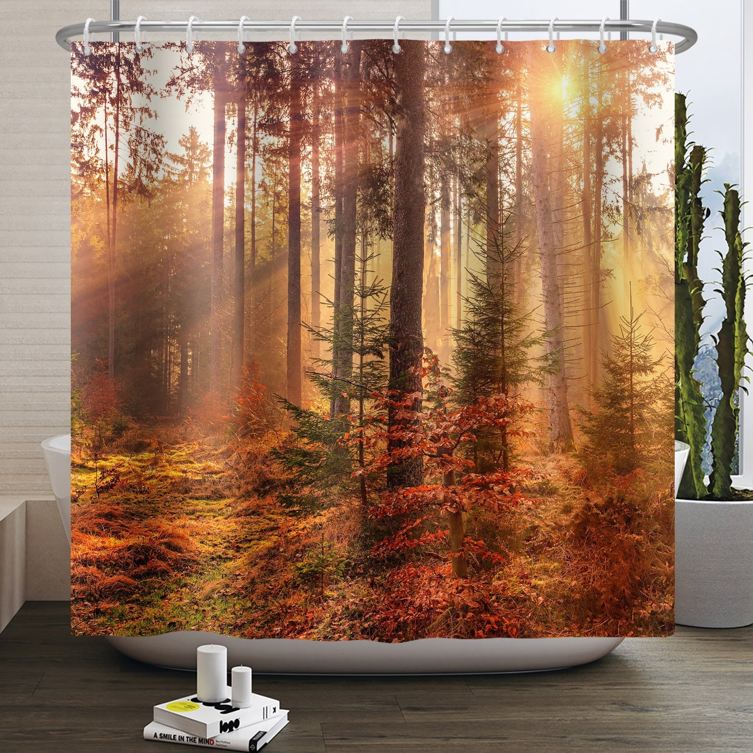 Pbobriich Fall Forest Shower Curtain,Country Orange Tree Shower Curtain ...