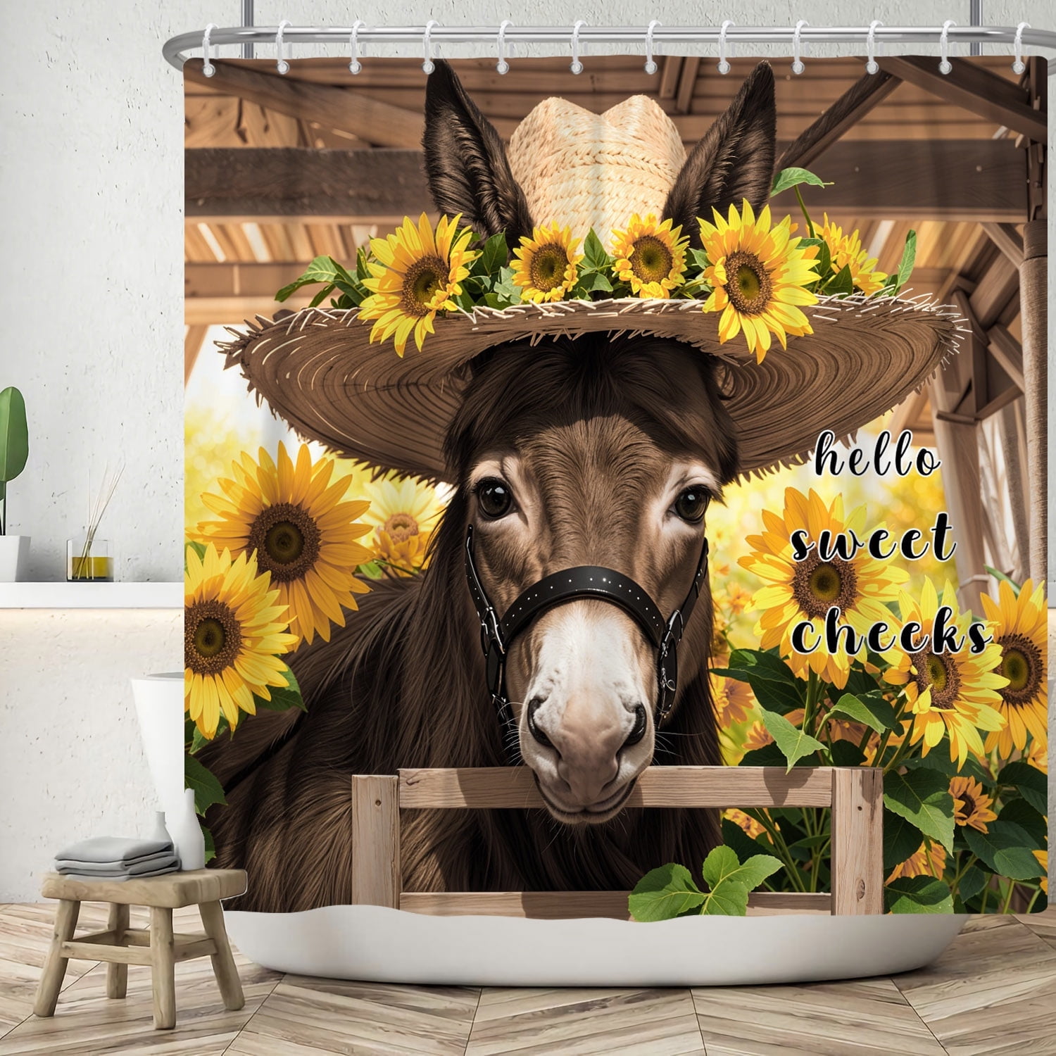 Pbobriich Farm Animals Donkey Shower Curtain,Farmhosue Country Bathroom ...