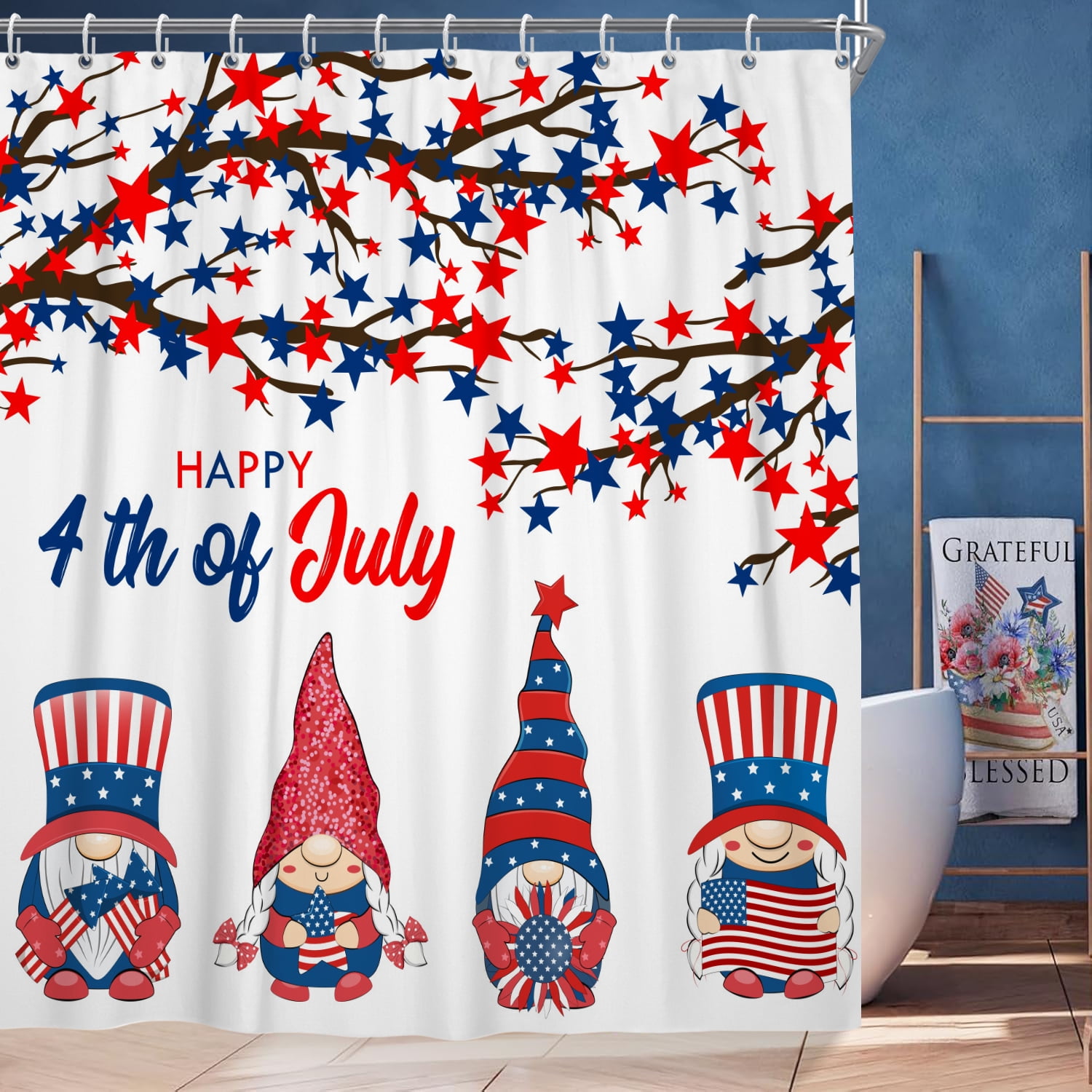Pbobriich Home Patriotic 4th of July Shower Curtain, Independence Day ...