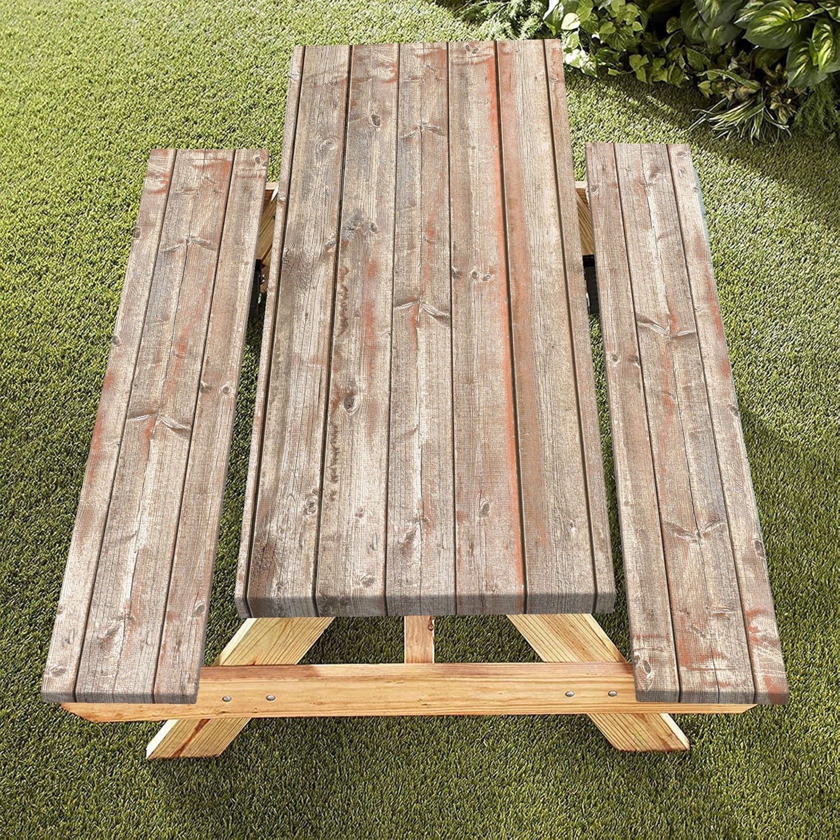 Pbobriich Retro Table Cover with Bench Cover,Brown Wood Grain ...