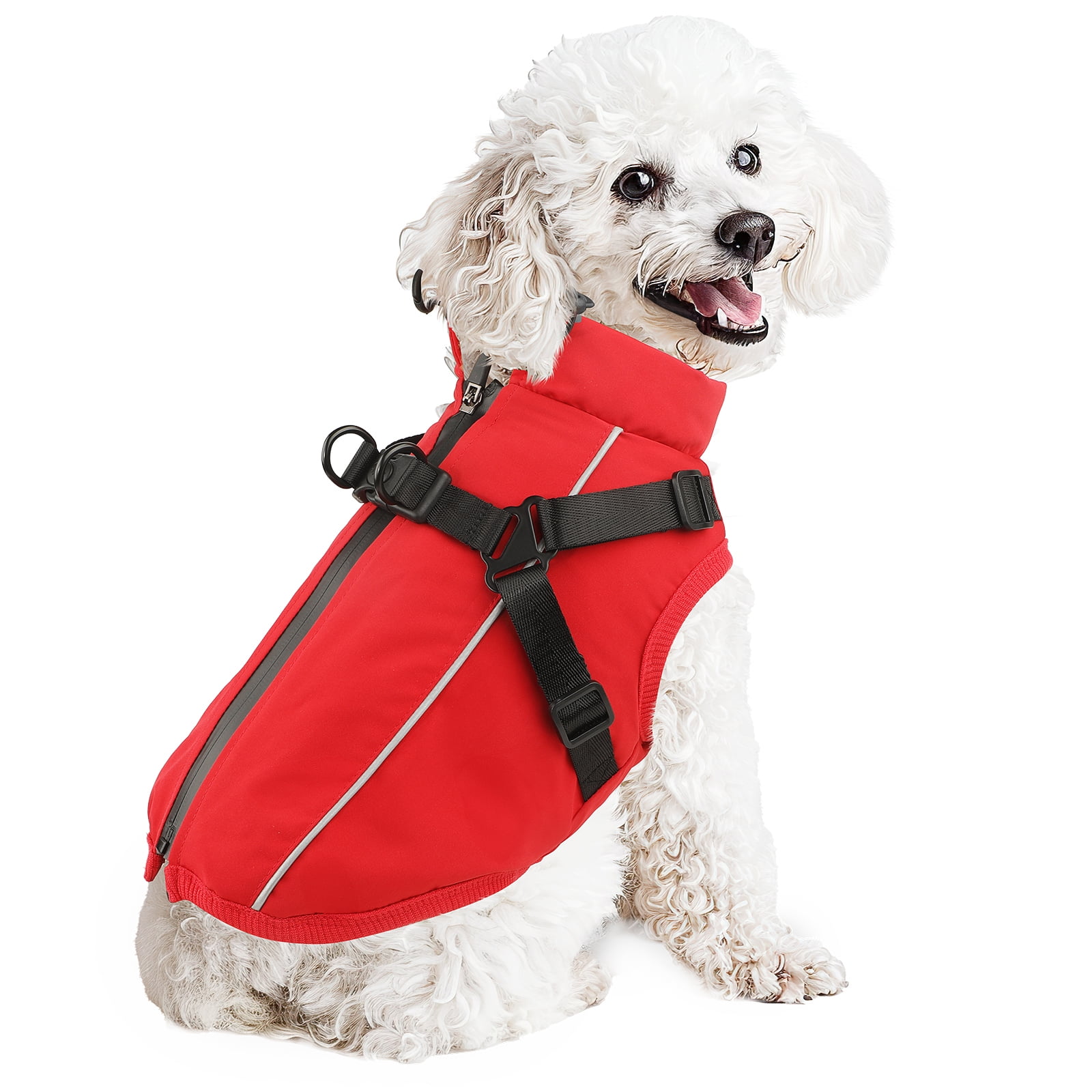 PcEoTllar Dog Winter Coat with Harness, Reflective Dog Vest Jacket for Small Dogs 9-15 lbs, Red ...