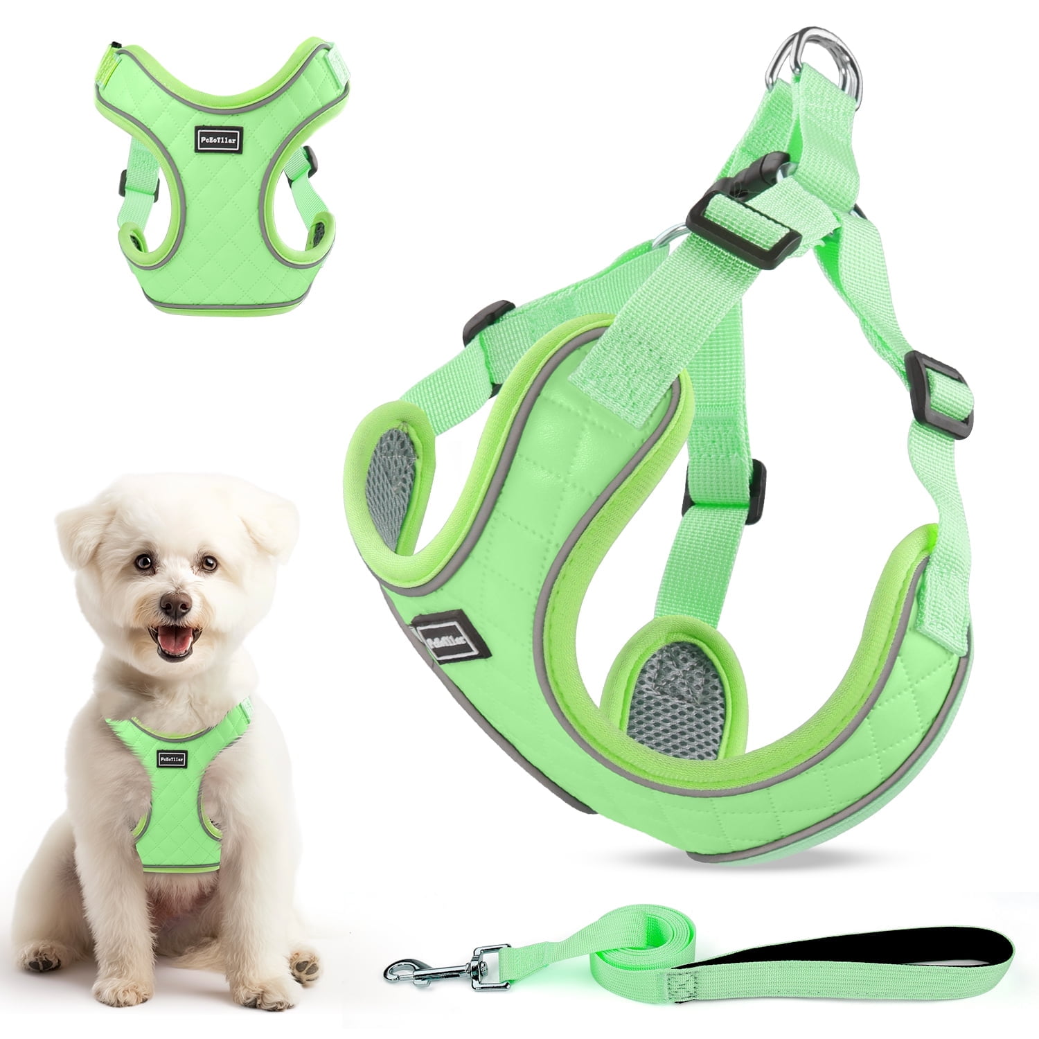 PcEoTllar Dog Harness and Leash Combo, Reflective, Soft Padded, Green ...