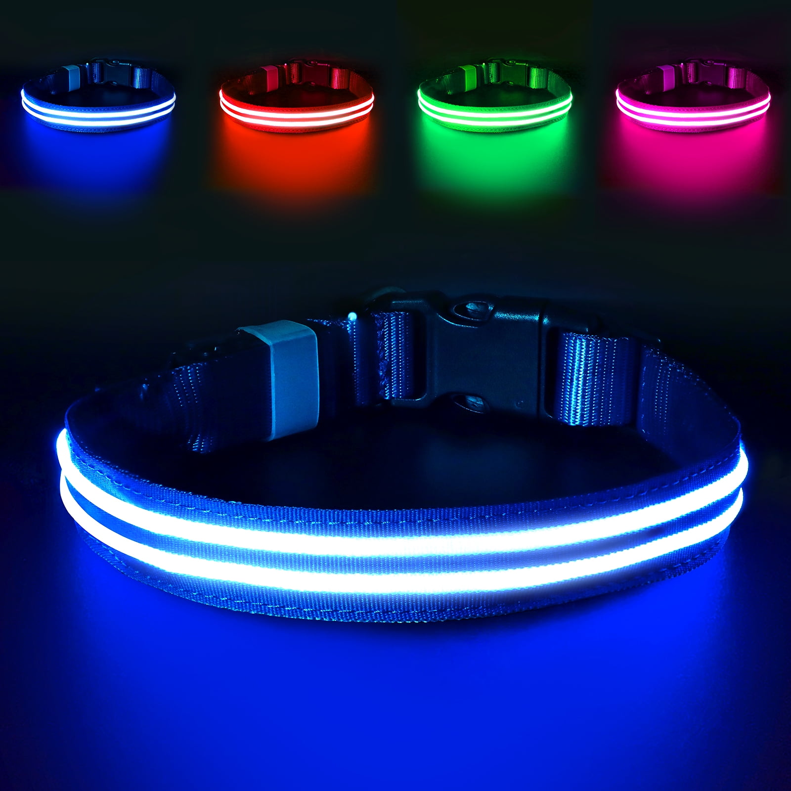 PcEoTllar Waterproof LED Dog Collar - Rechargeable, Adjustable, High ...