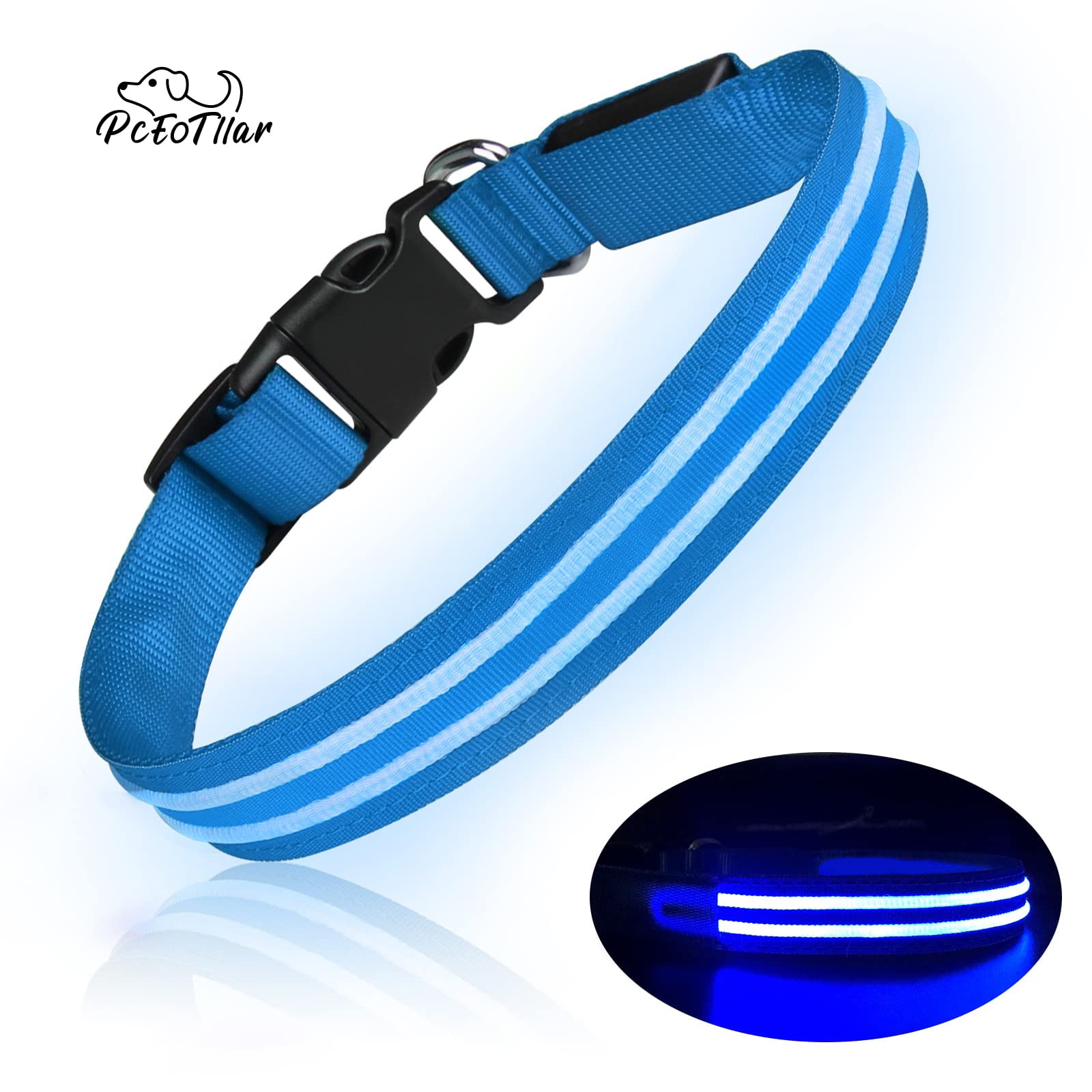 PcEoTllar LED Dog Collar - Waterproof, Rechargeable, Night Walking ...