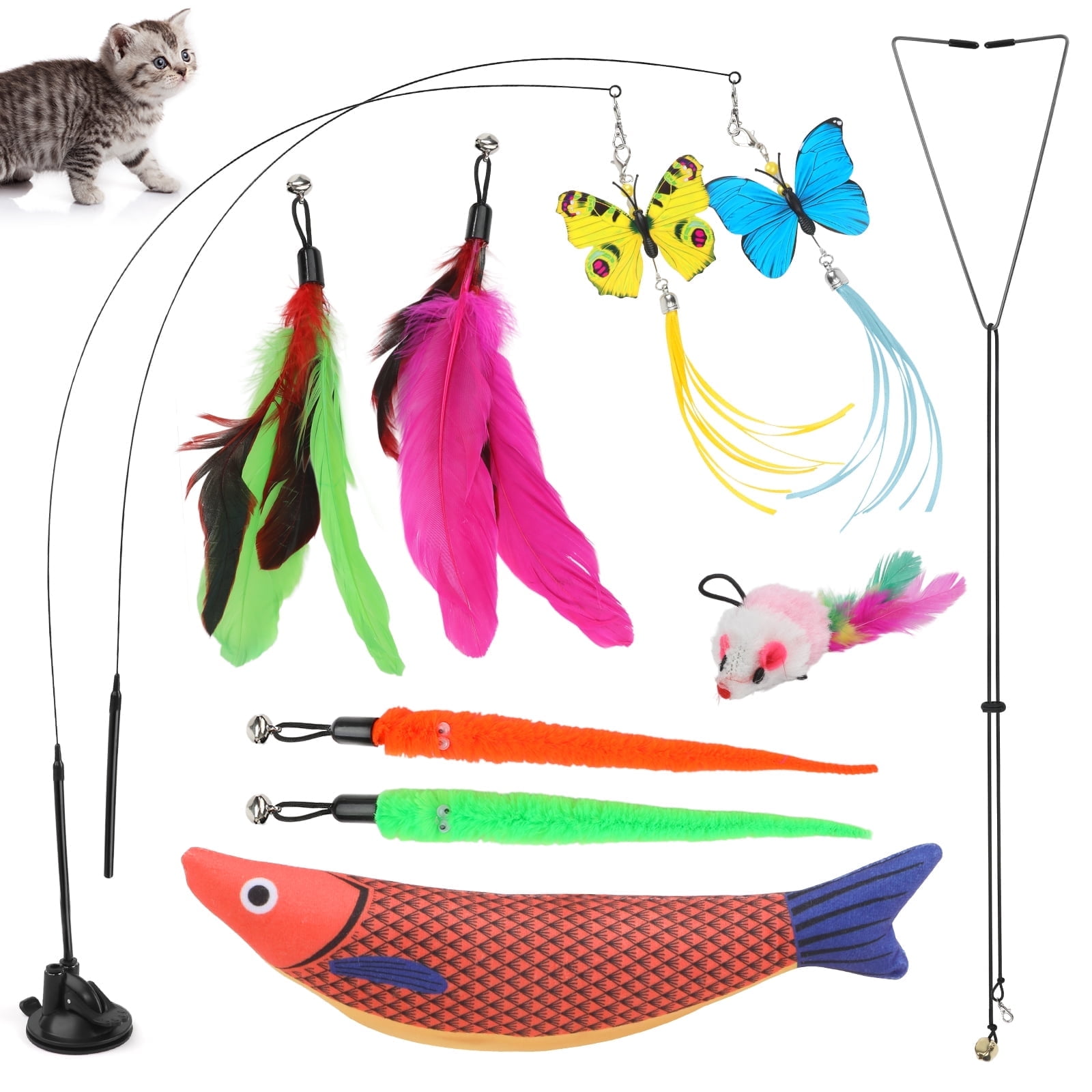 PcEoTllar Interactive Cat Feather Toys,13Pcs Durable Fishing Pole Cats ...