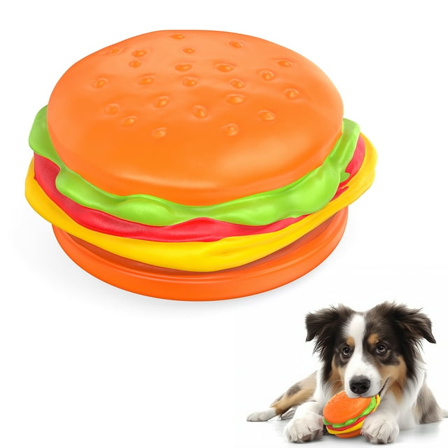 PcEoTllar Squeaky Dog Toy, Heavy Duty Hamburger Chewer, Natural Rubber ...