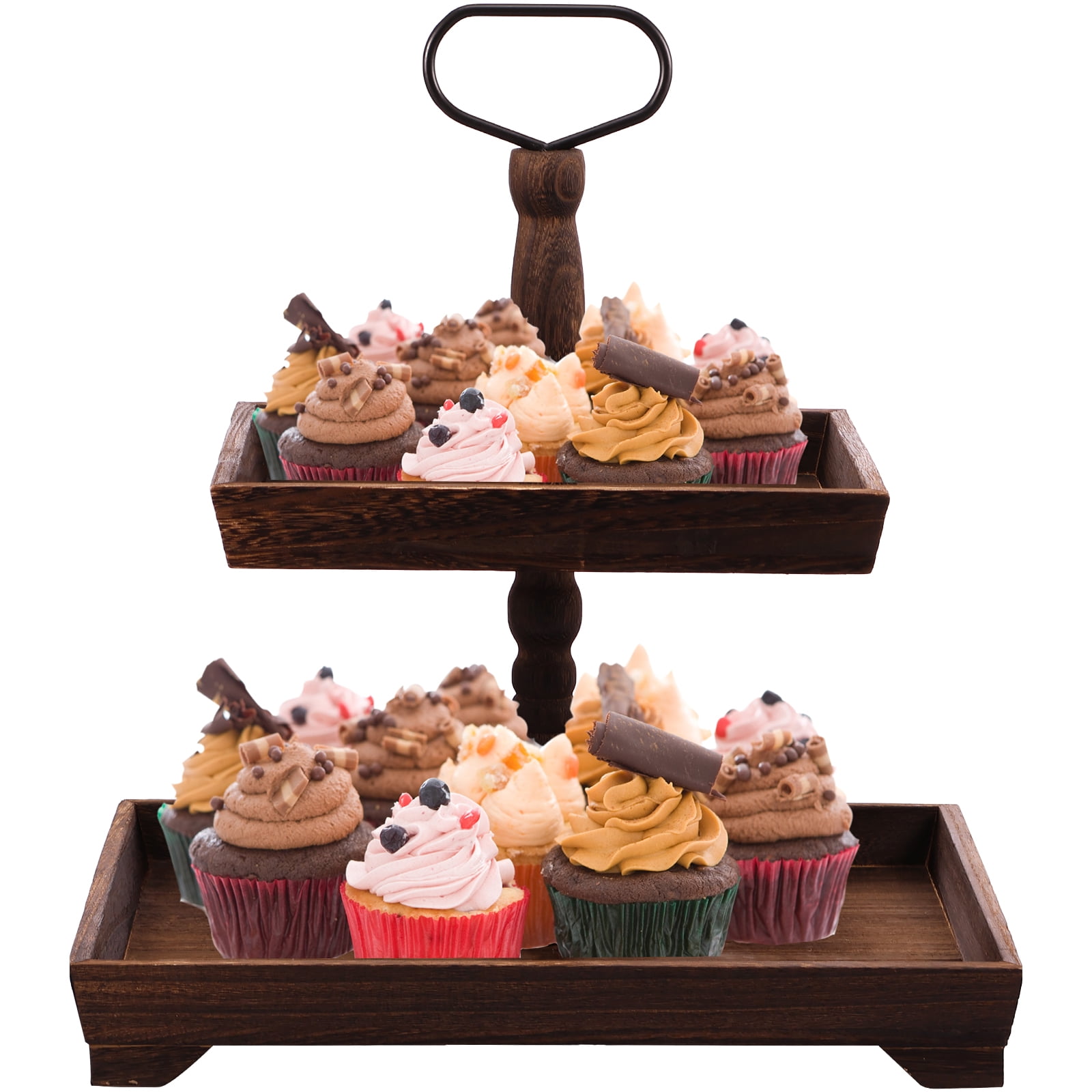 Pcapzz 2 Tiered Tray Stand,Rectangle Tiered Food Tray Dessert Serving ...