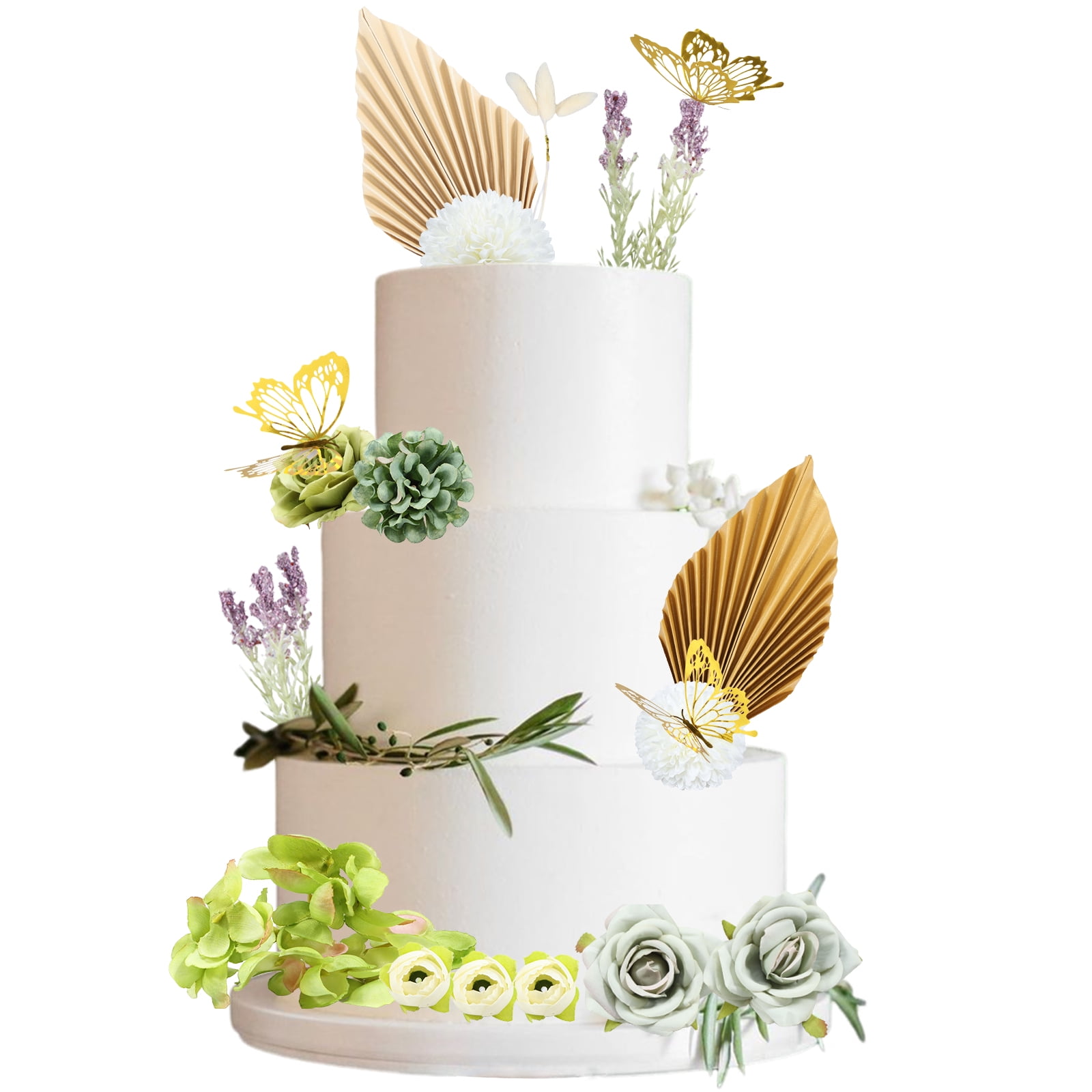 Pcapzz 27Pcs Flowers Cake Decoration Set DIY Gold Butterflies Cake ...