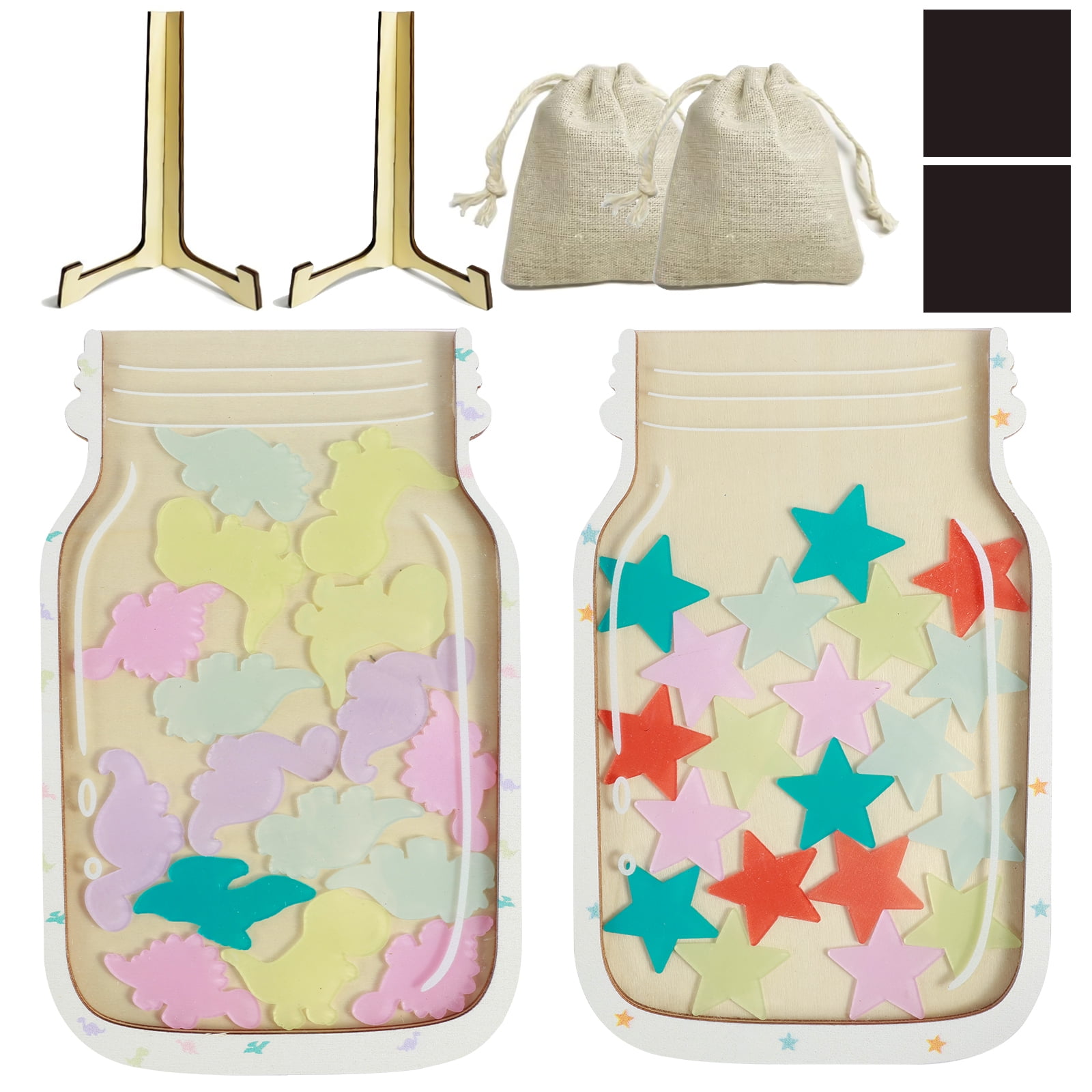 Pcapzz 2Pcs Magnetic Reward Jars Kit,Wood Dinosaurs and Stars Jar ...