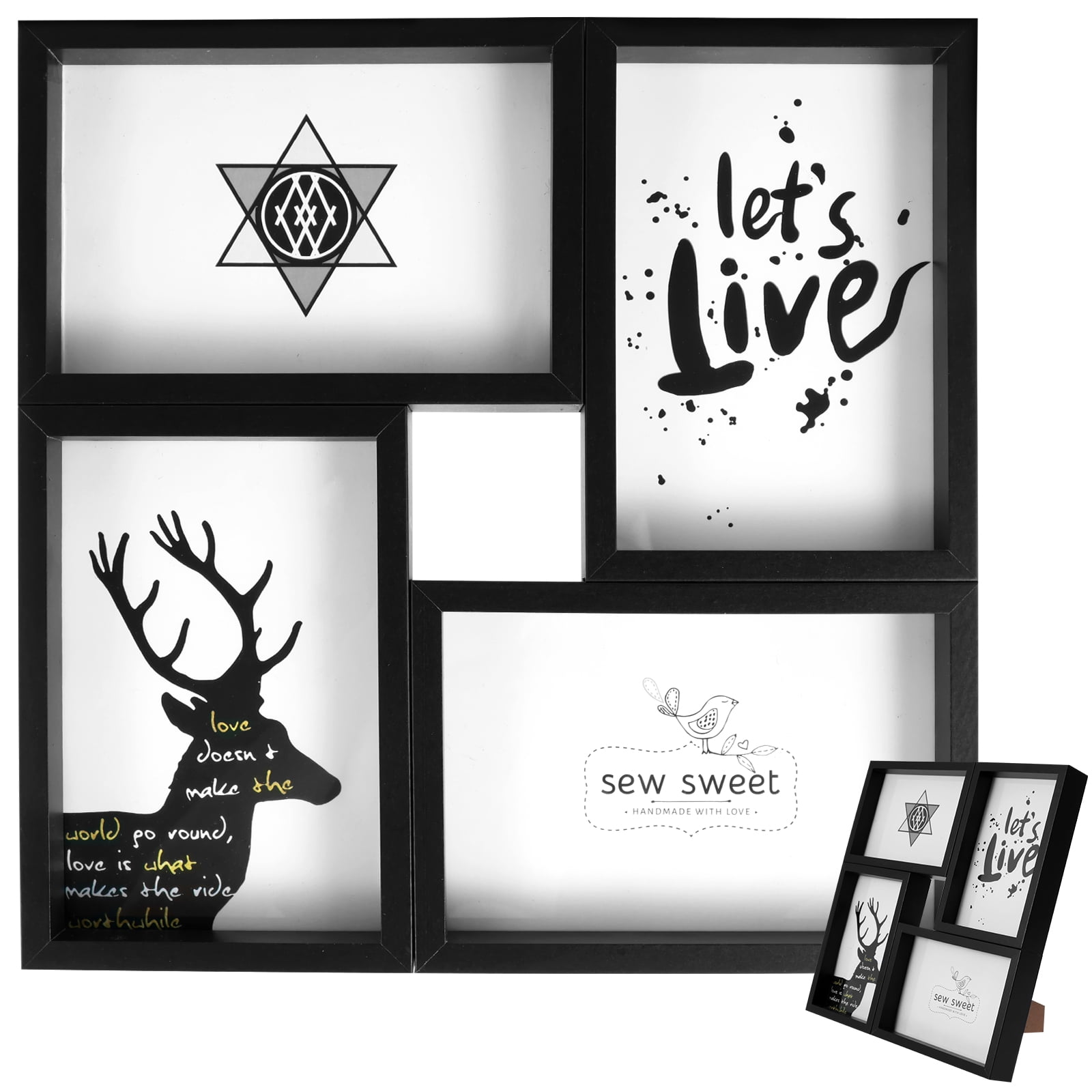 Pcapzz 4x6 Collage Picture Frame with 4 Openings Wall Mounted/Tabletop ...