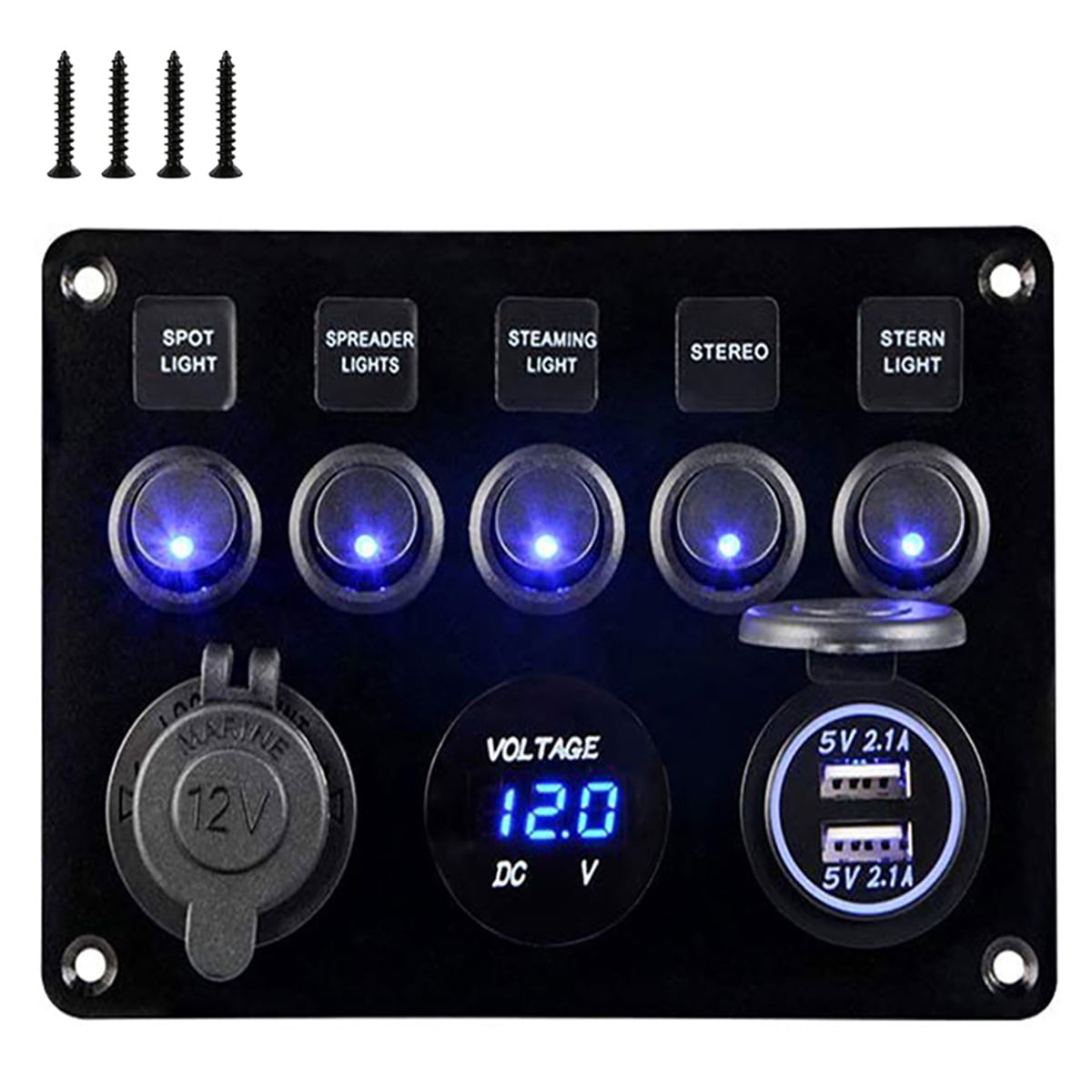 Pcapzz 5 Gang Switch Control Panel ON-OFF Marine Ignition Switch Panel ...