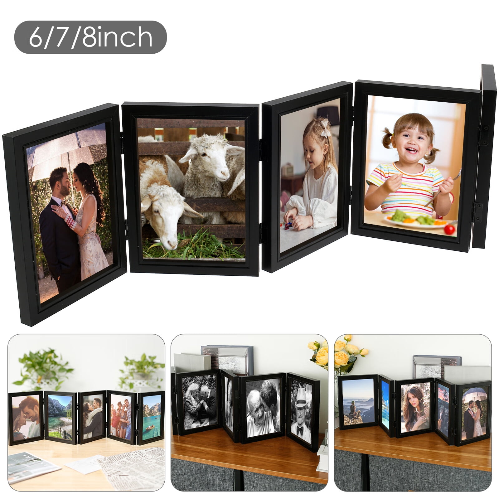 Pcapzz 6 In Hinged Picture Frame with Glass 5 Photos Folding Photo ...