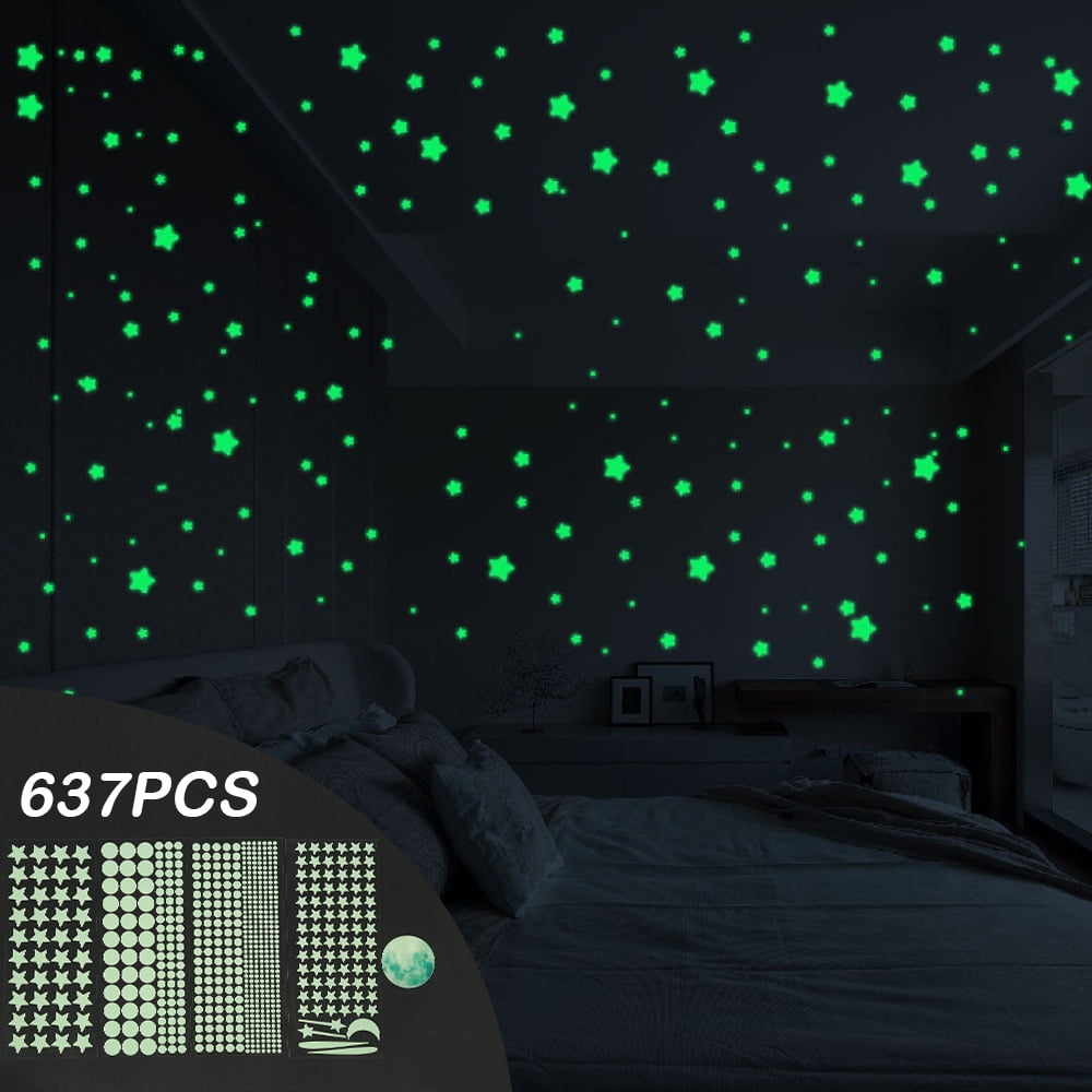 Pcapzz 637Pcs Glow in The Dark Stars Stickers Luminous Moon Wall Decals ...