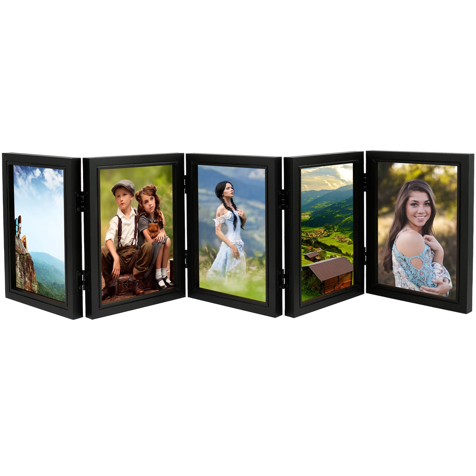Pcapzz 7 In Hinged Picture Frame with Glass 5 Photos Folding Photo ...