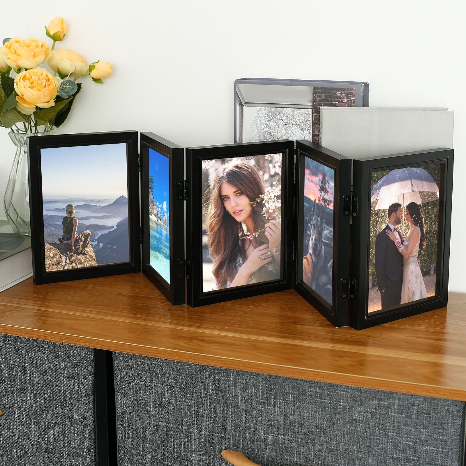 Pcapzz 8 In Hinged Picture Frame with Glass 5 Photos Folding Photo ...