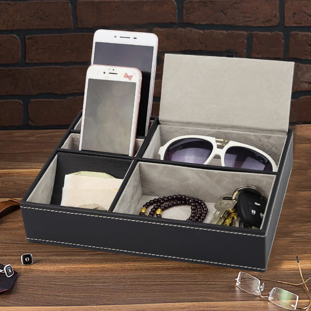 Pcapzz Desktop Organizer,Multi Catchall Tray,Leather Storage Caddy ...