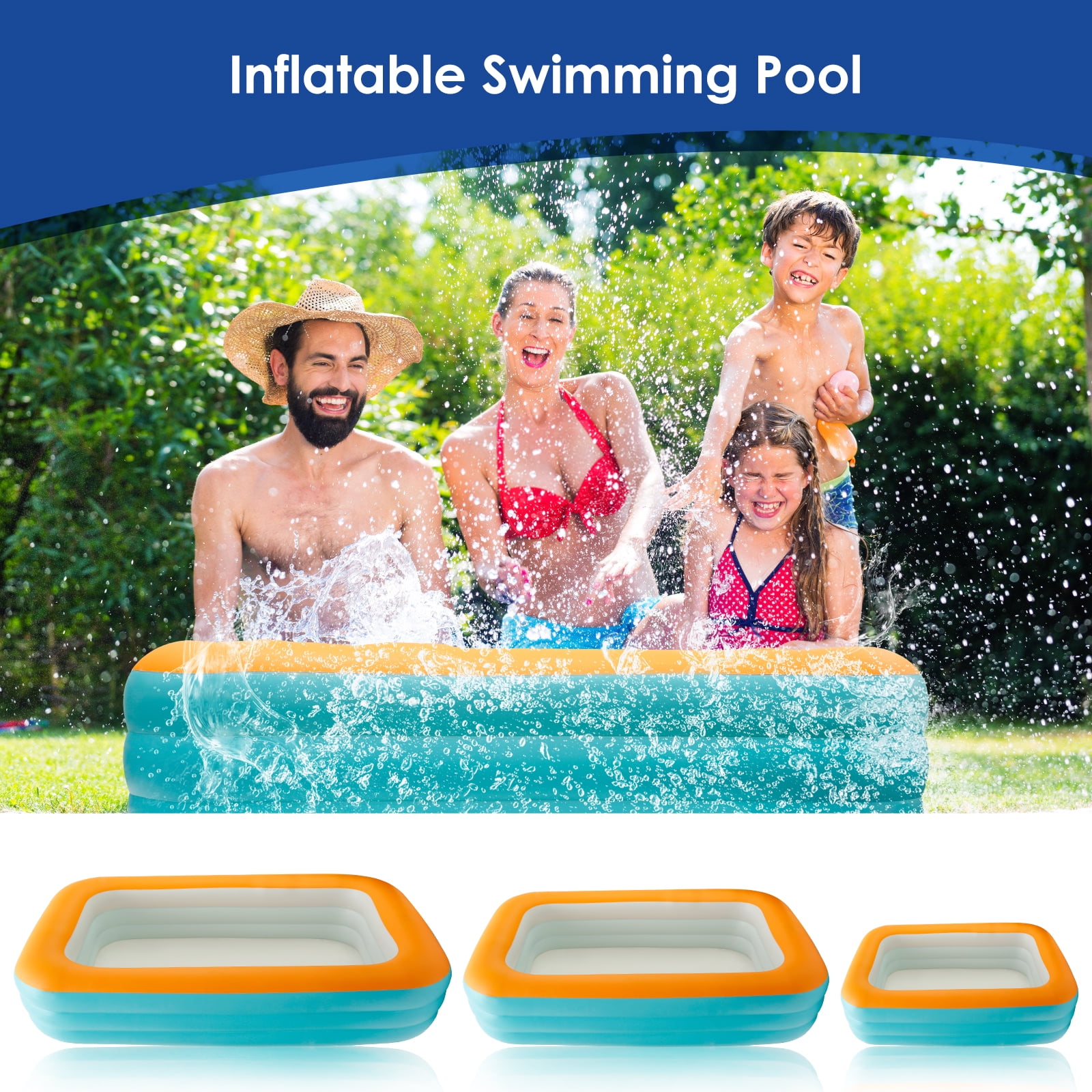 Pcapzz Inflatable Swimming Pool, Lime Orange, 180×130×56CM, Soft Floor ...