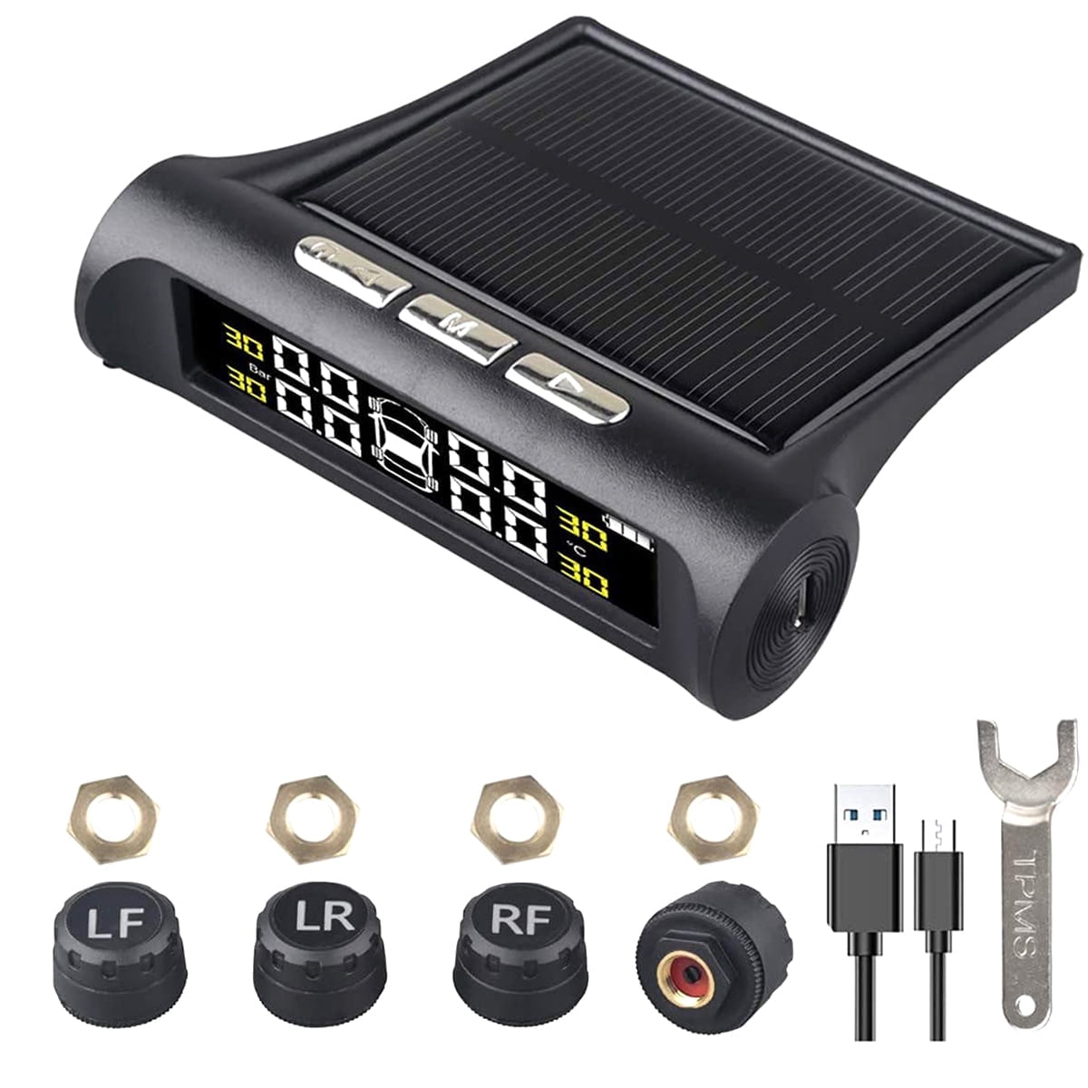 Pcapzz Solar Wireless LCD Tire Pressure Monitoring System with 4 ...