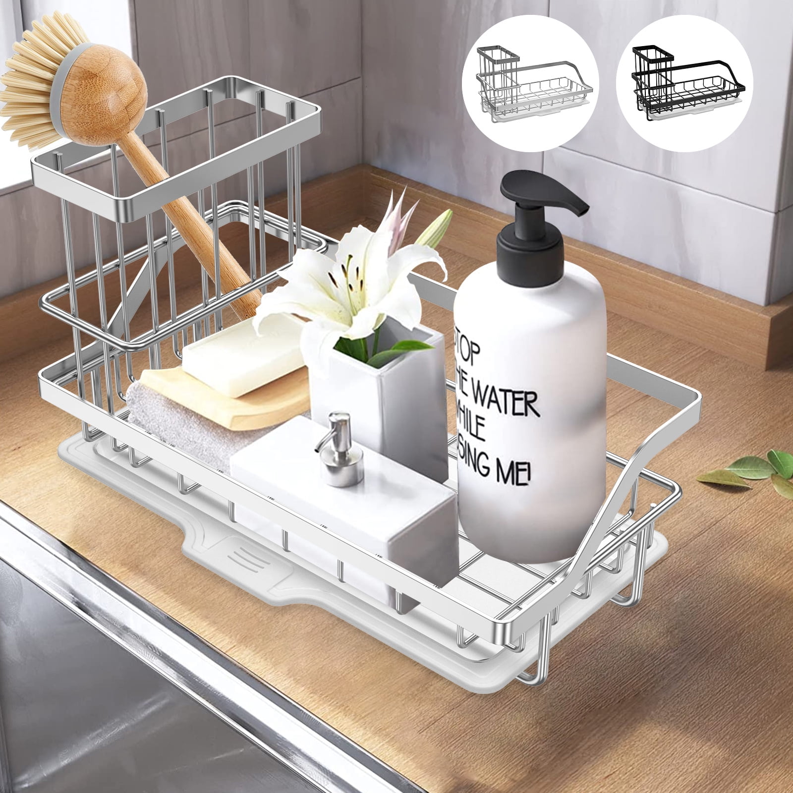 Pcapzz Multifunctional Sink Caddy with Detachable Brush Holder Kitchen ...