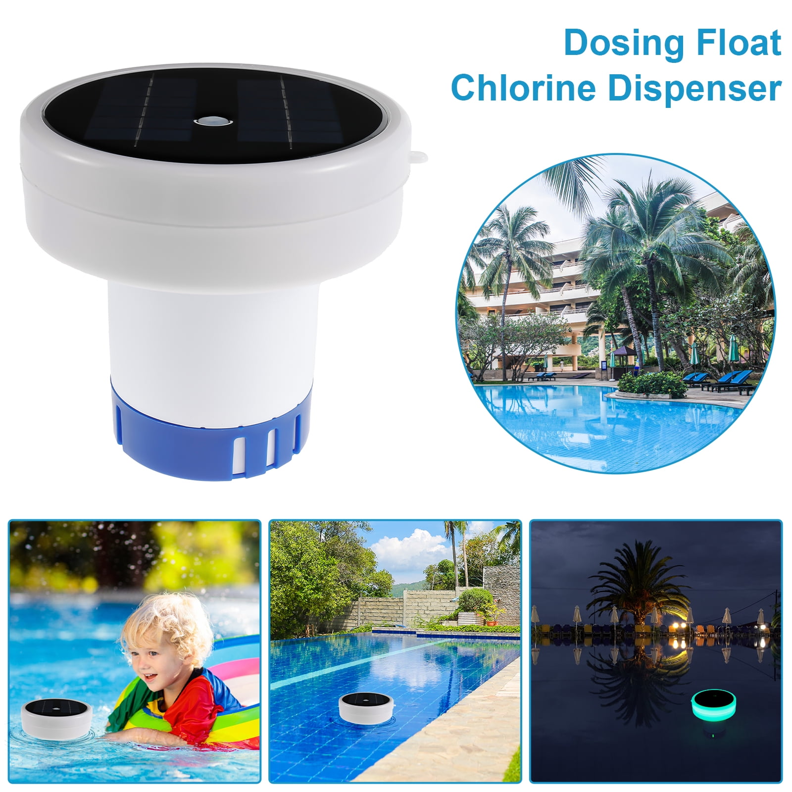 Pcapzz Pool Chlorine Floater with Colorful Solar Lights IP68 Waterproof ...