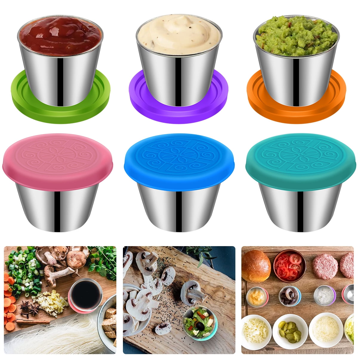 Pcapzz 6Pcs 1.6 oz Leak-Proof Mini Sauce Containers with Silicone Lid ...