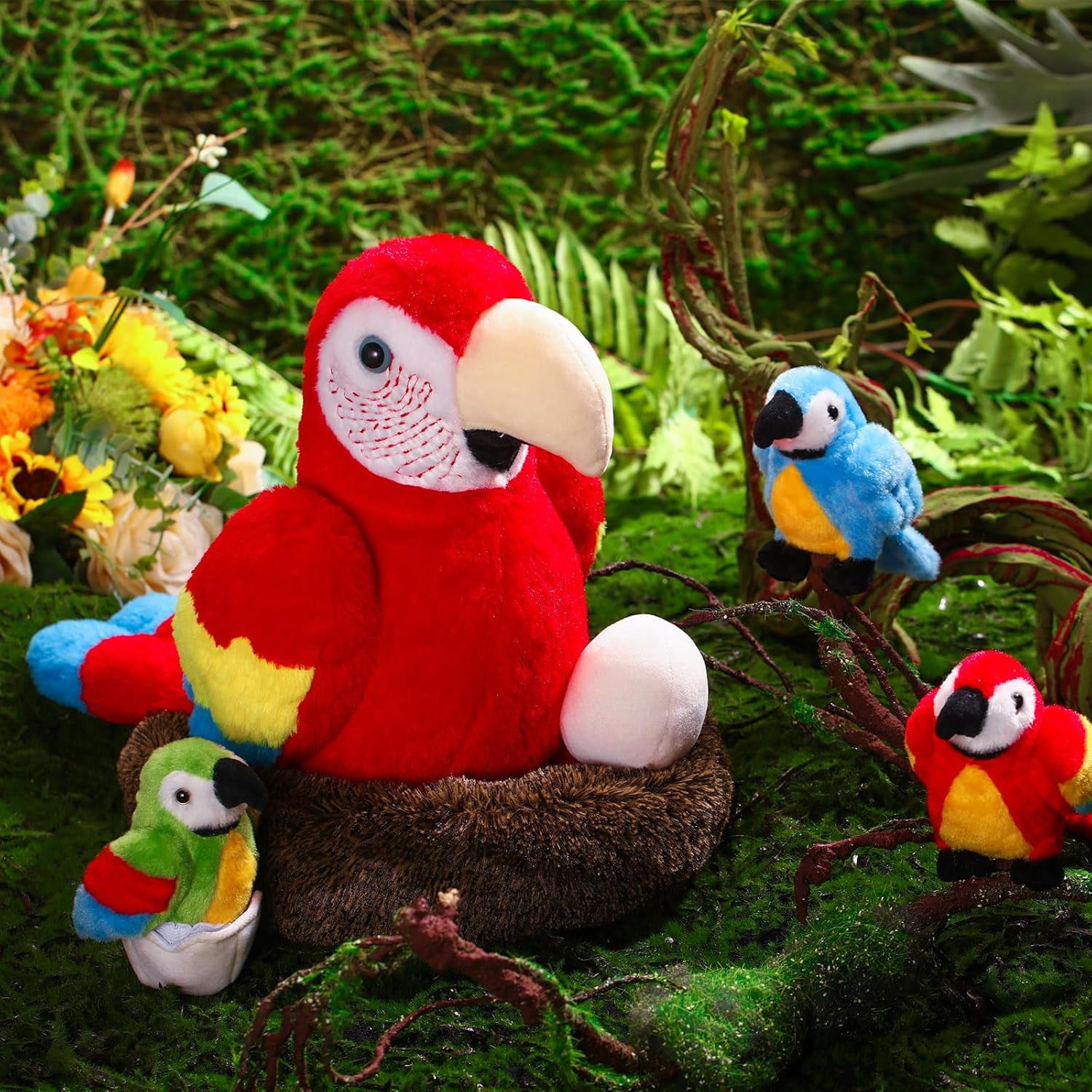 Pcs Macaw Parrot Plush Toys Set with Nest and Parrot Plushies for Kids ...