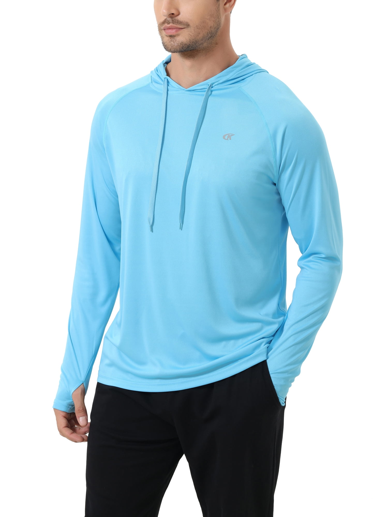 Men's Quick Dry Hooded Tops Lightweight Thin Long Sleeve Running Hiking ...
