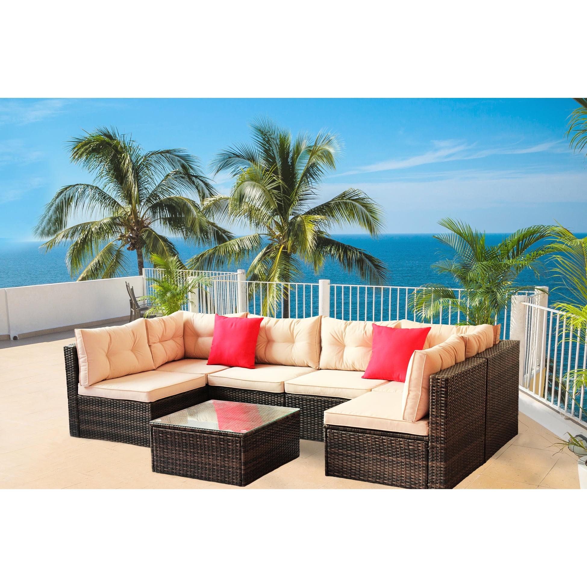 Pe Patio , Sectional Garden Furniture With Tempered Glass Table ...