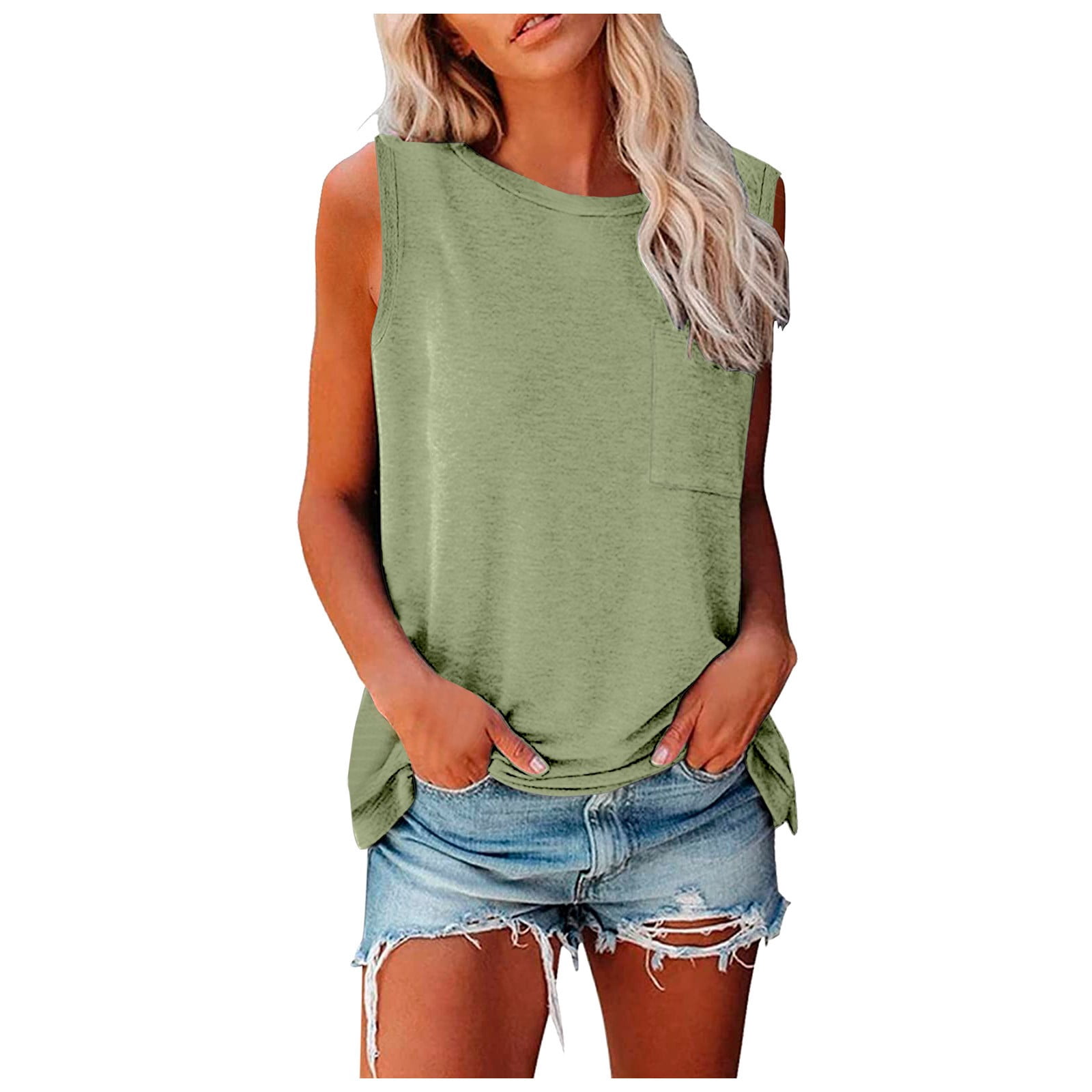 PeXxxx Women's Sleeveless Loose Tunic Batwing Tee with Pocket XL ...