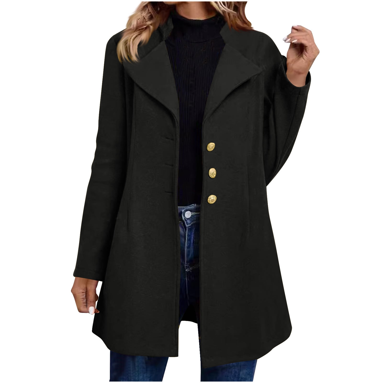 Pea Coat for Women Camel Wool Blend Winter Dress Coats Long Single ...