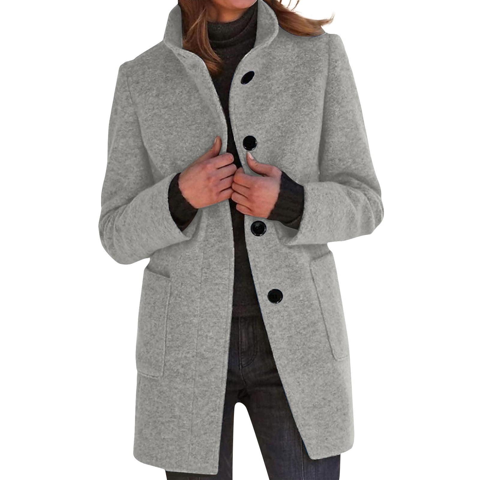 Pea Coats for Women Winter Peacoat Jacket Casual Stand Collar Single ...