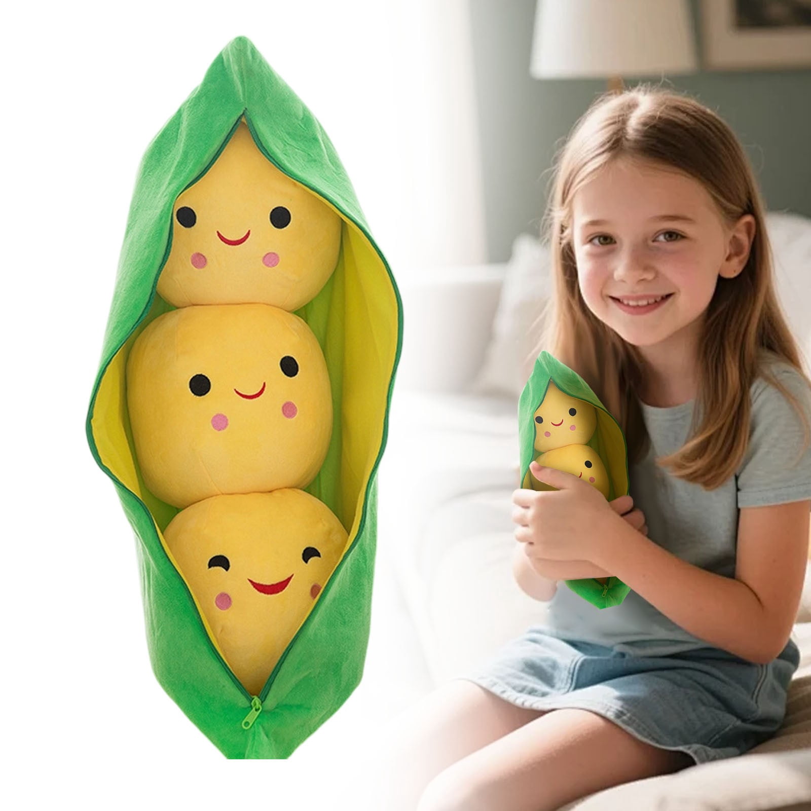 Pea Plush Toy Pillow - Giant Peas in a Pod Stuffed Animal for Kids ...