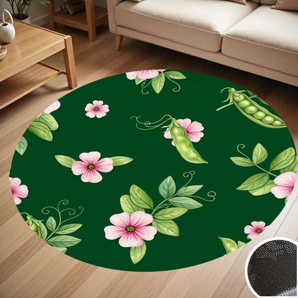 Pea Pod Floral Green Round Carpet Living Room Bedroom Home Decoration ...