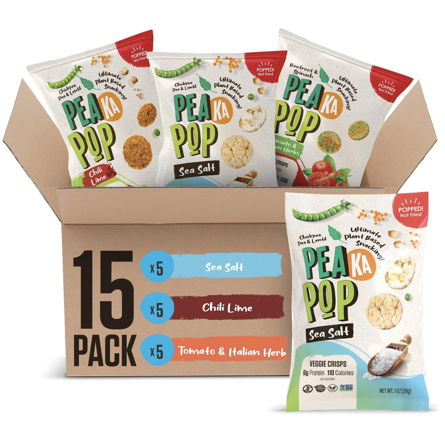 PeaKaPop Veggie Chips - SAF21 Plant-Based, Healthy Veggie Crisps Lentil ...