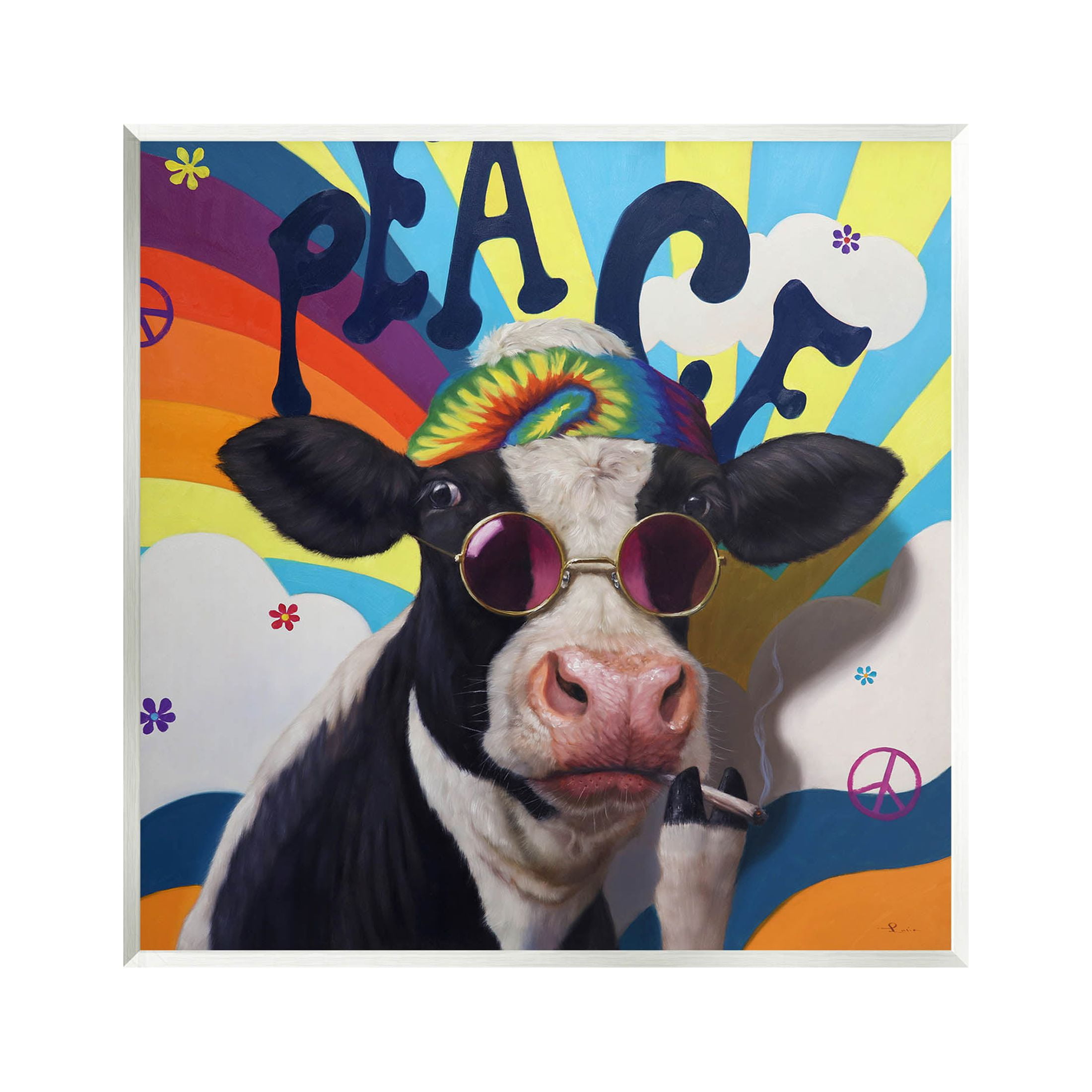 Peace 70s Hippie Cow Animals & Insects Painting Unframed Art Print Wall ...