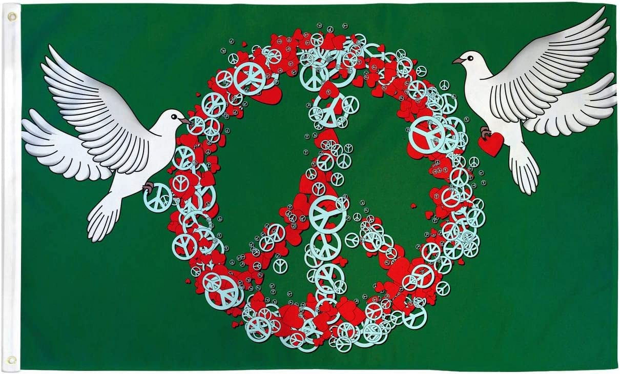 Peace And Love Dove Flag - 3x5 Ft - 100D Polyester Peaceful Banner with ...