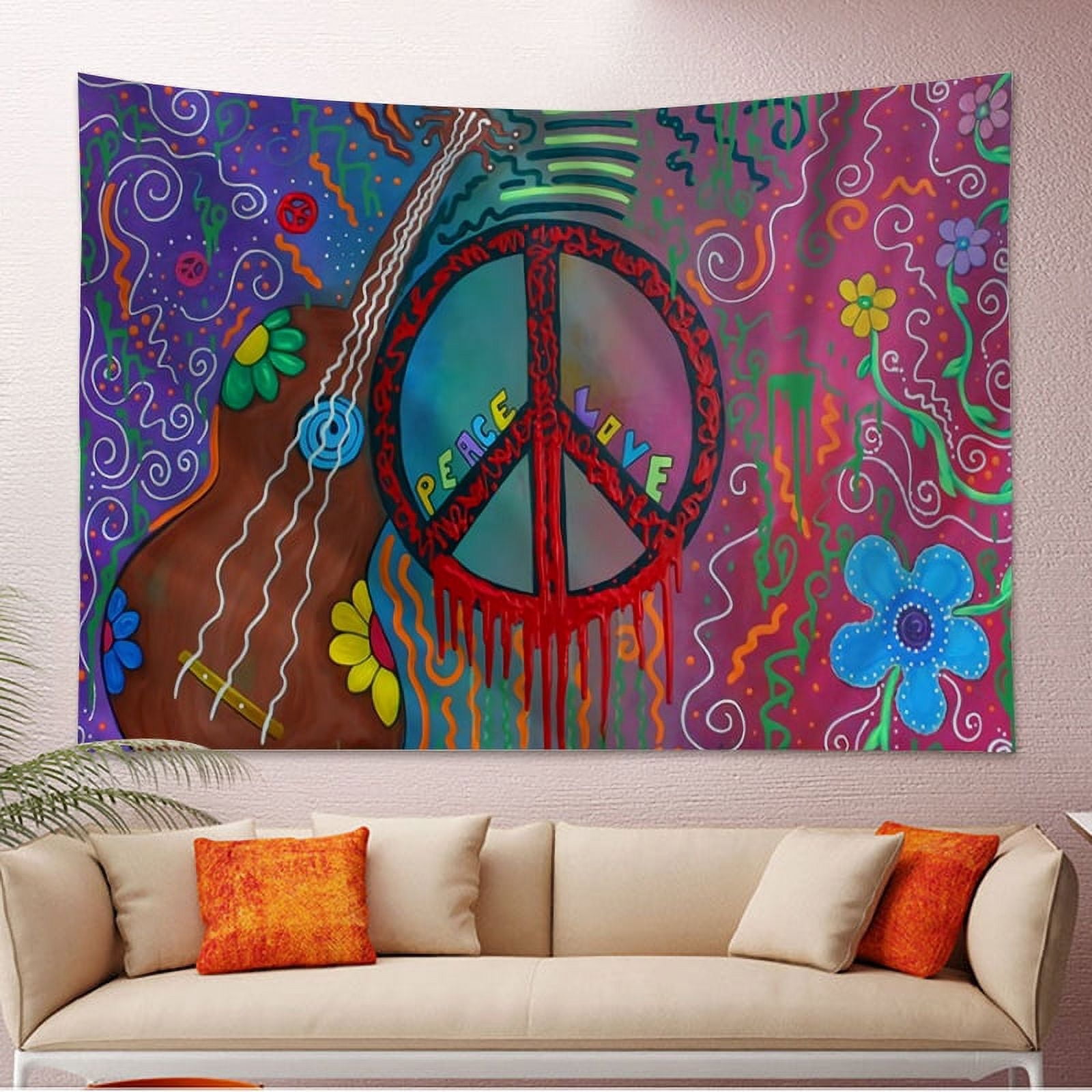 Peace And Love Symbol Colorful Art Chart Tapestry Wall Hanging ration ...