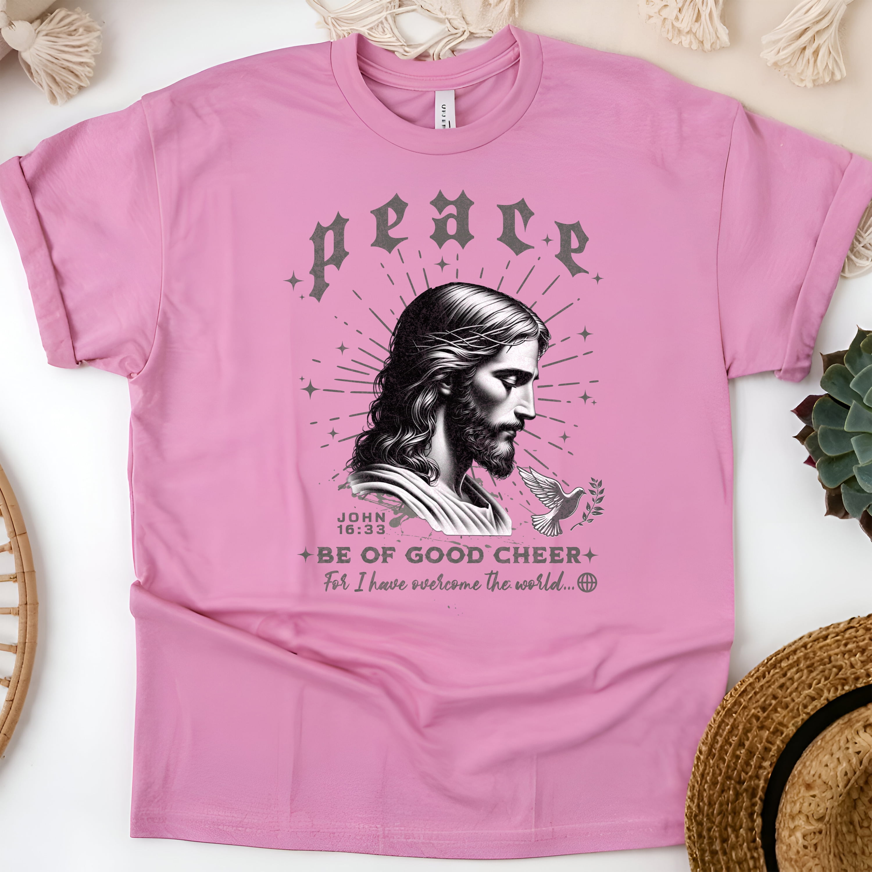 Peace – Be of Good Cheer T-Shirt – John 16:33 Jesus and Dove, Azalea ...