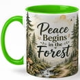 Peace Begins in the Forest Coffee Mug, Woodland Stream and Cabin Nature ...