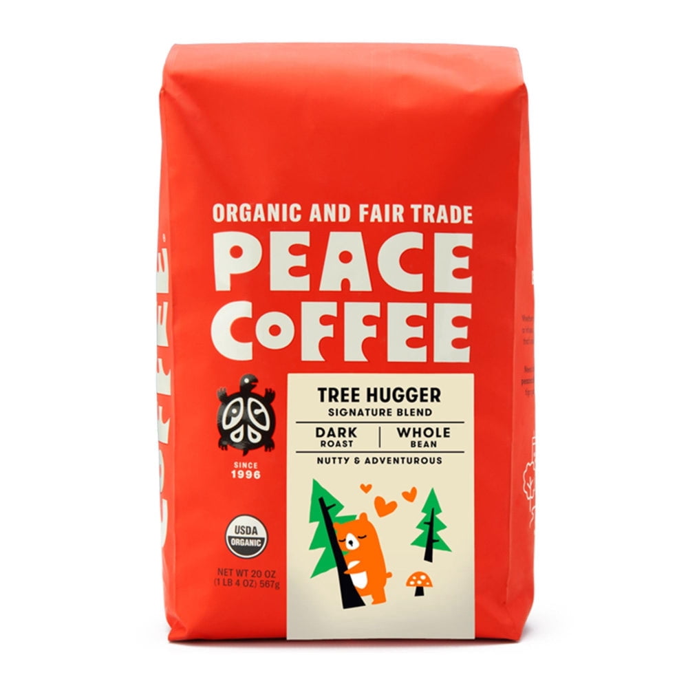 Peace Coffee Coffee Whole Bean Dark Tree Hugger 20oz (Pack of 4 ...