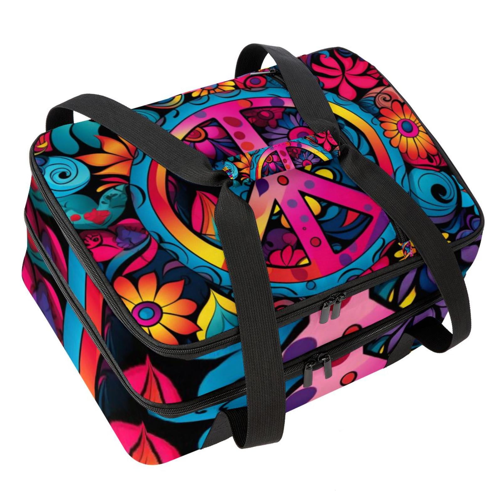 Peace Double Layered Insulated Lunch Bag with Two Compartments, Large ...