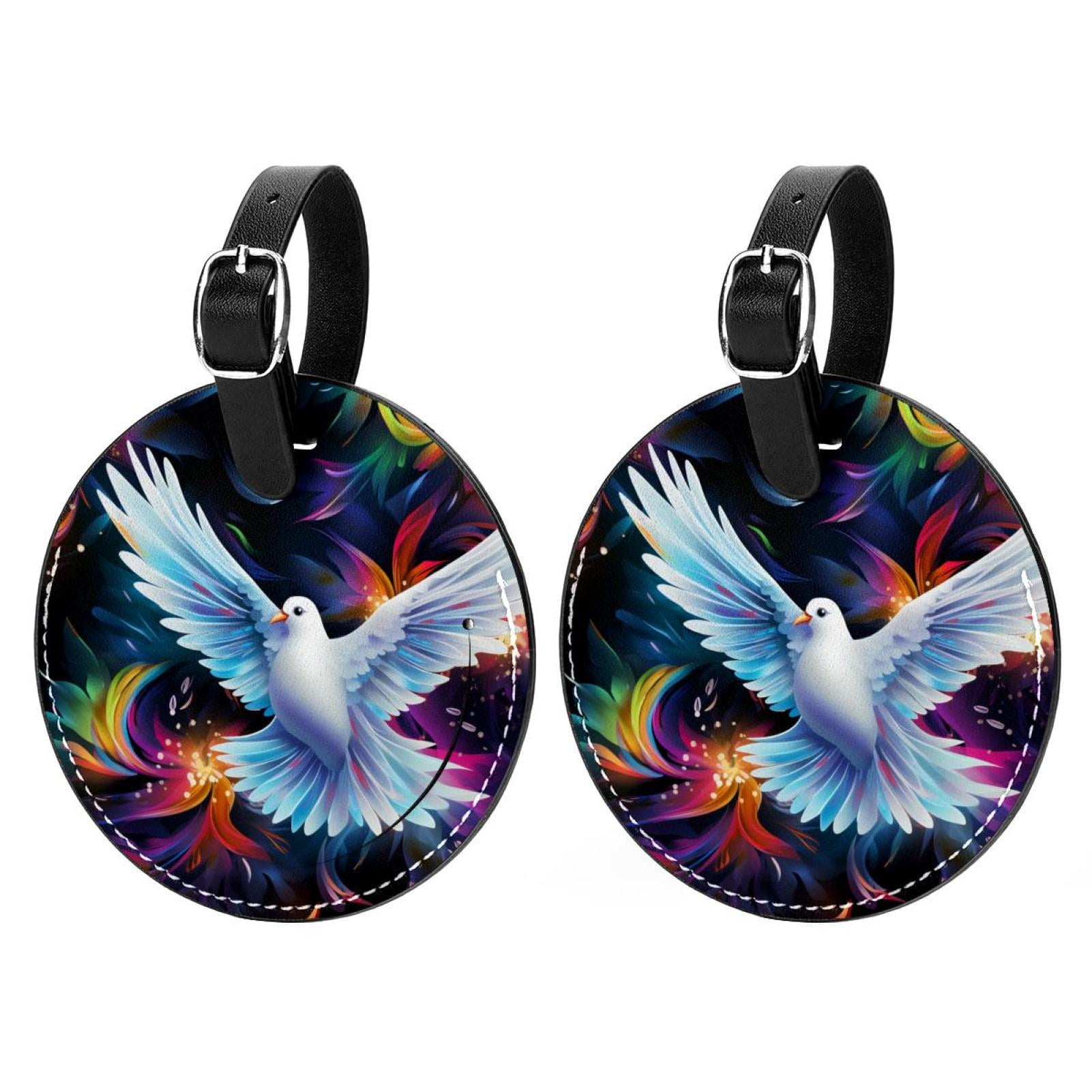 Peace Dove 2Pcs PU Leather Round Luggage Tags with Privacy Cover and ...