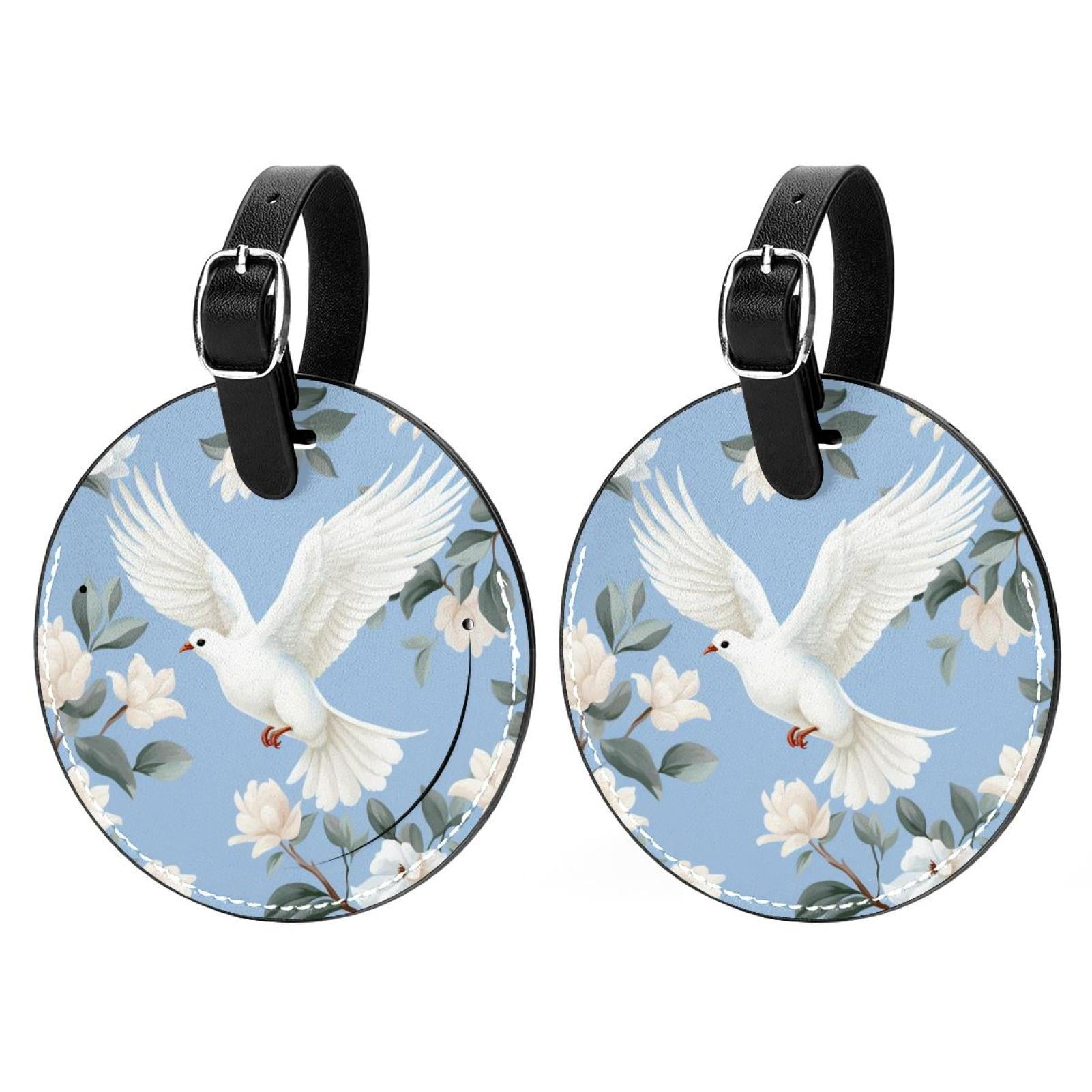 Peace Dove 2Pcs PU Leather Round Luggage Tags with Privacy Cover and ...