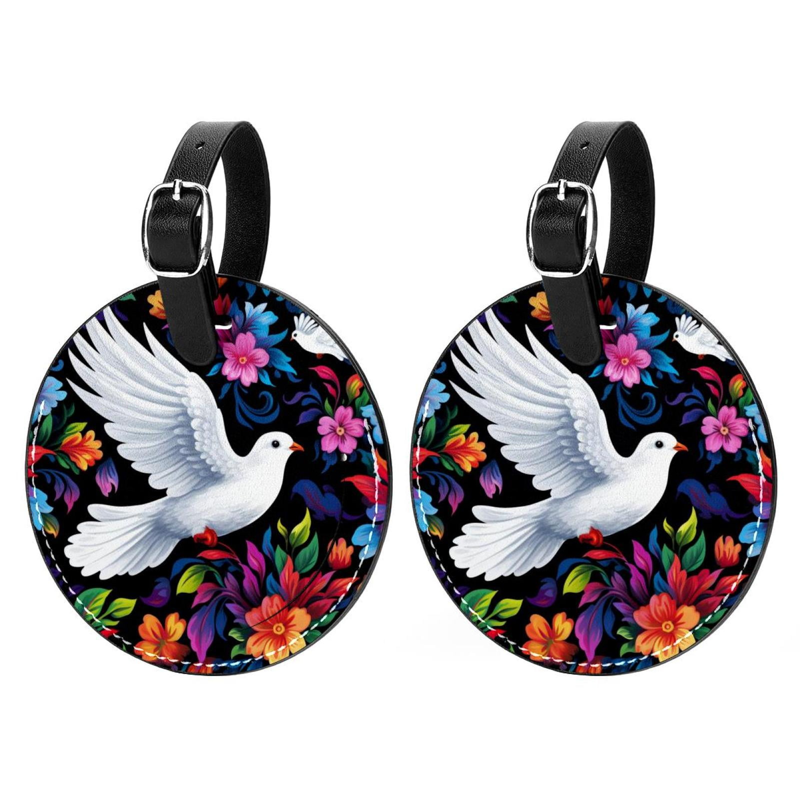 Peace Dove 2Pcs PU Leather Round Luggage Tags with Privacy Cover and ...