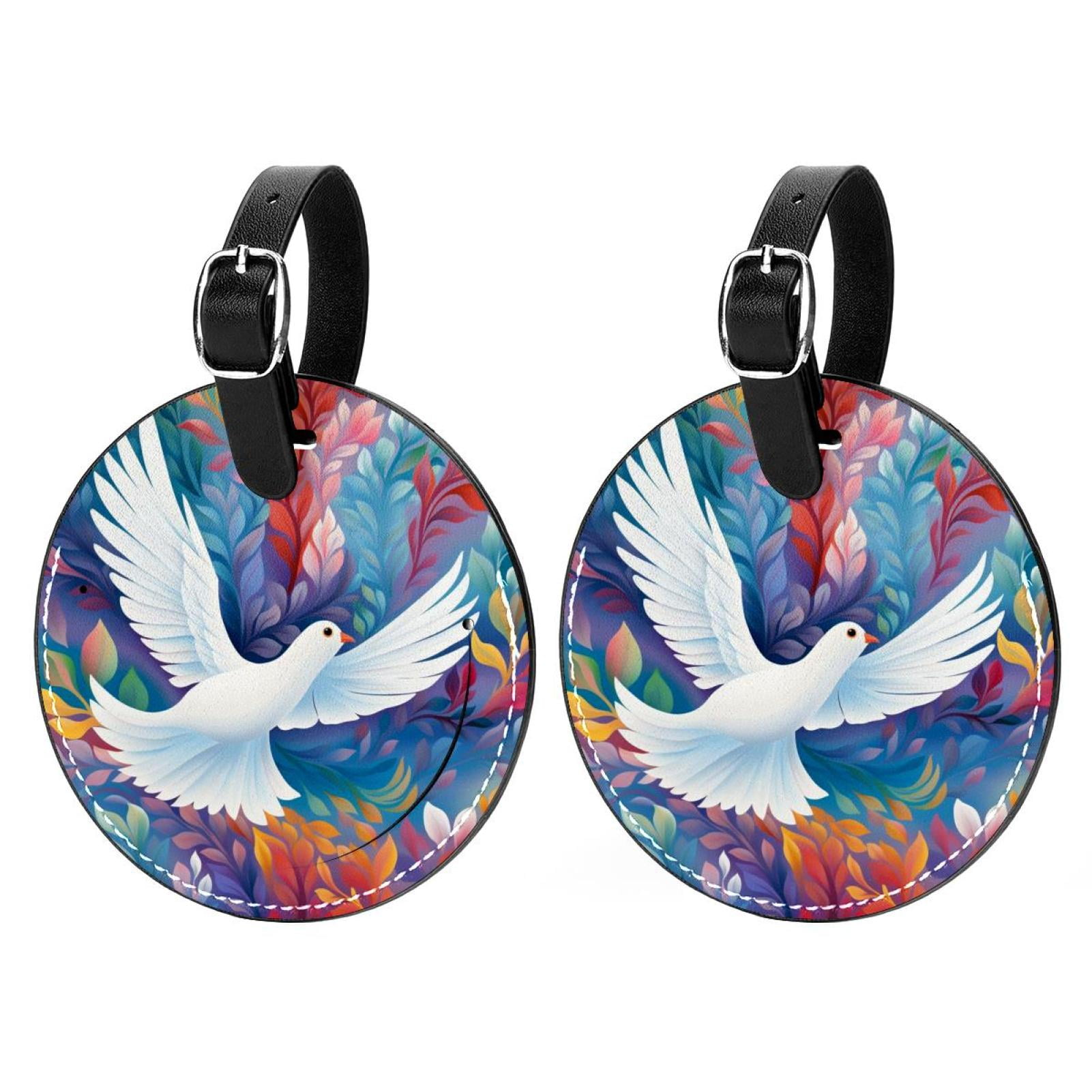Peace Dove 2Pcs PU Leather Round Luggage Tags with Privacy Cover and ...